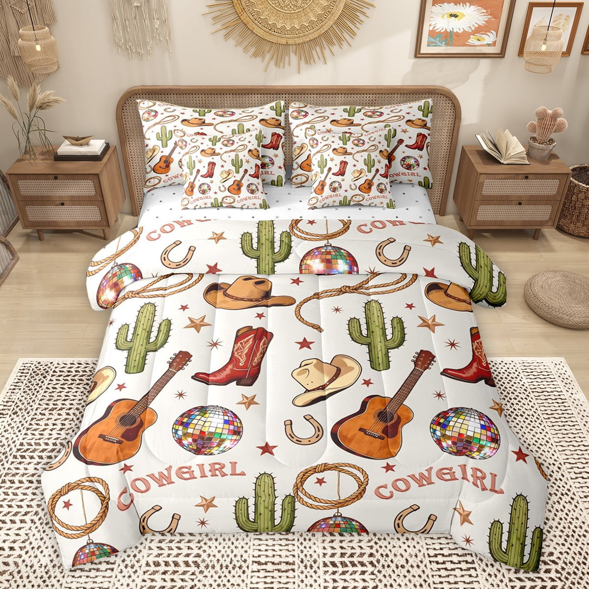 Homewish Cartoon Western Cactus Bedding Comforter Set 7pcs for Teen ...