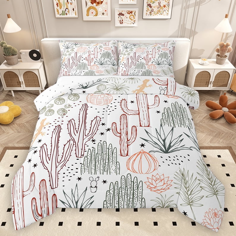 Homewish Cartoon Western Cactus Queen Comforter Set, Kawaii Autumn ...