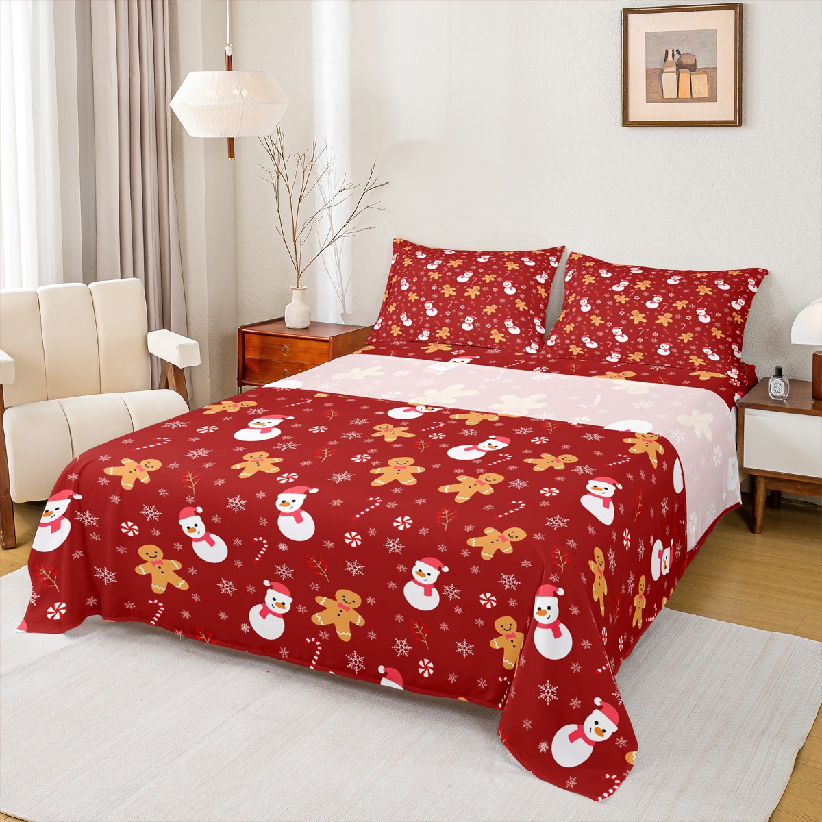 Homewish Cartoon Xmas Snowman Full Size Sheets,Sweet Christmas Cnady ...