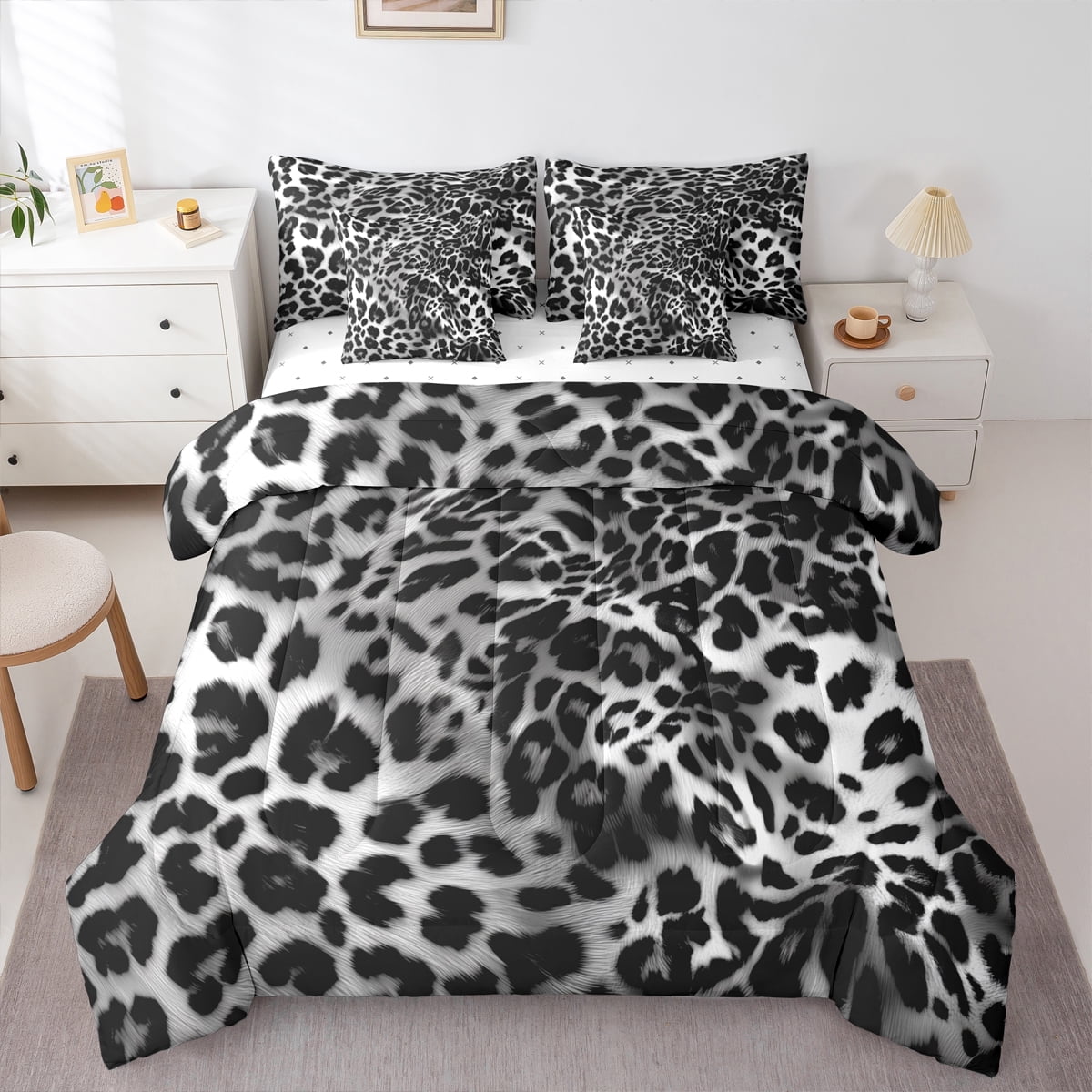 Homewish Cheetah Leopard Print 7-Piece Bedding Comforter Set for Female ...