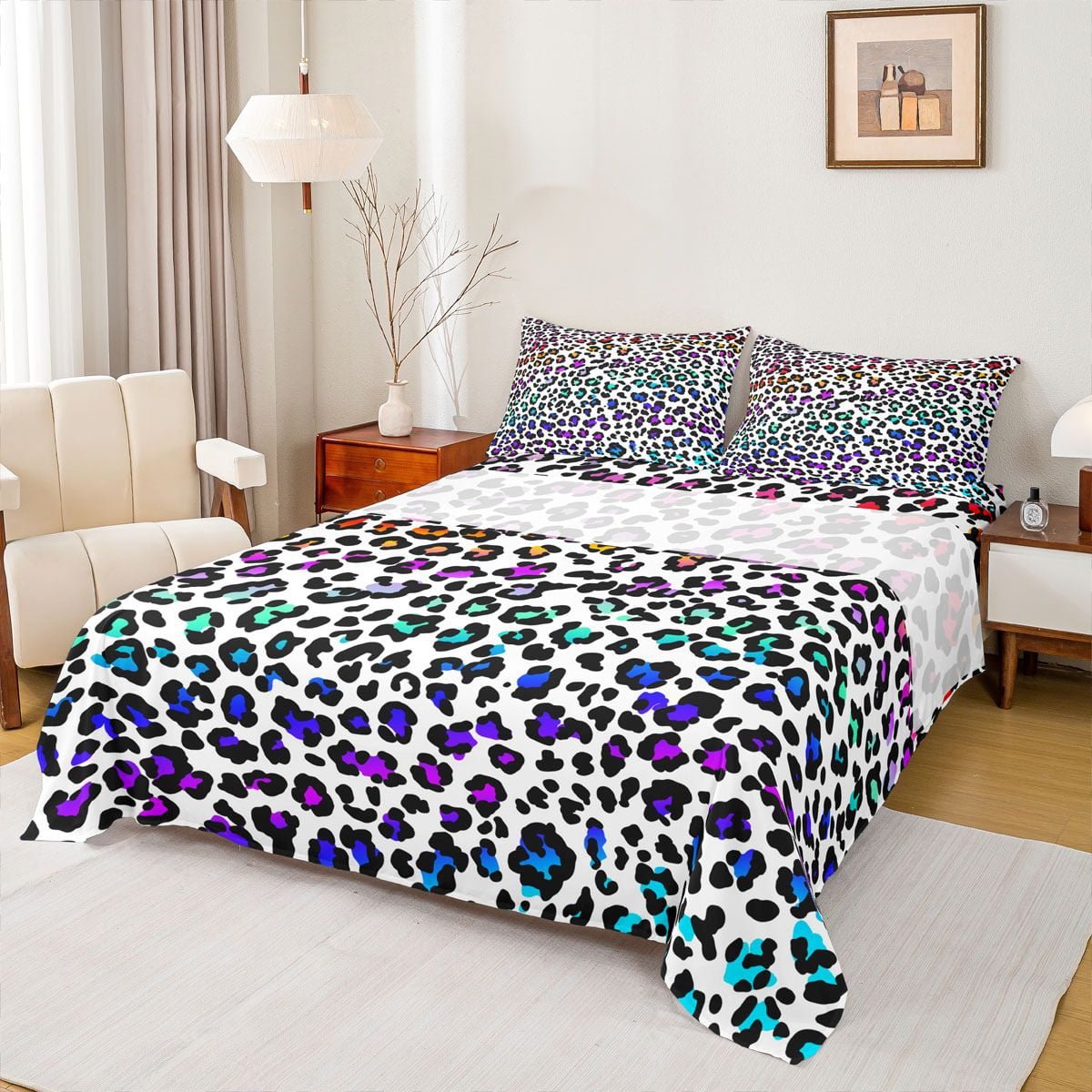 Homewish Cheetah Print 4pcs Bed Sheets for Female Men,Colorful Leopard ...