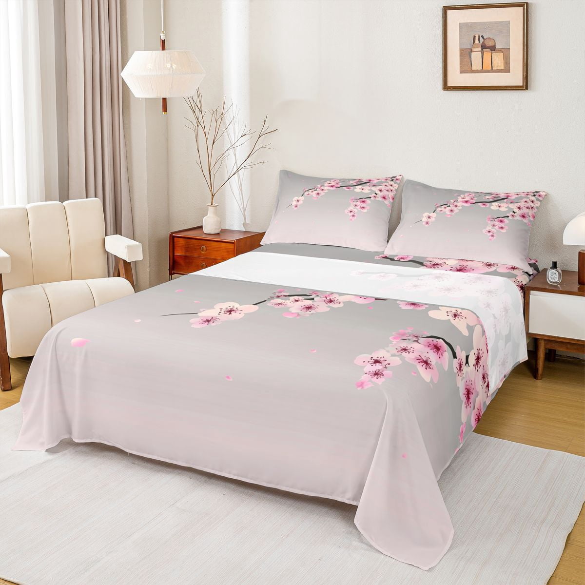 Homewish Cherry Blossom Bed Sheets,Japanese Sakura King Sheets,Pink ...