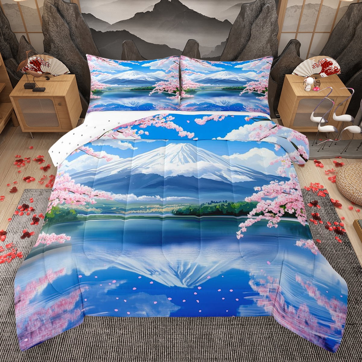 Homewish Cherry Blossom Bedding Comforter Set,Japanese Fuji Mountain ...