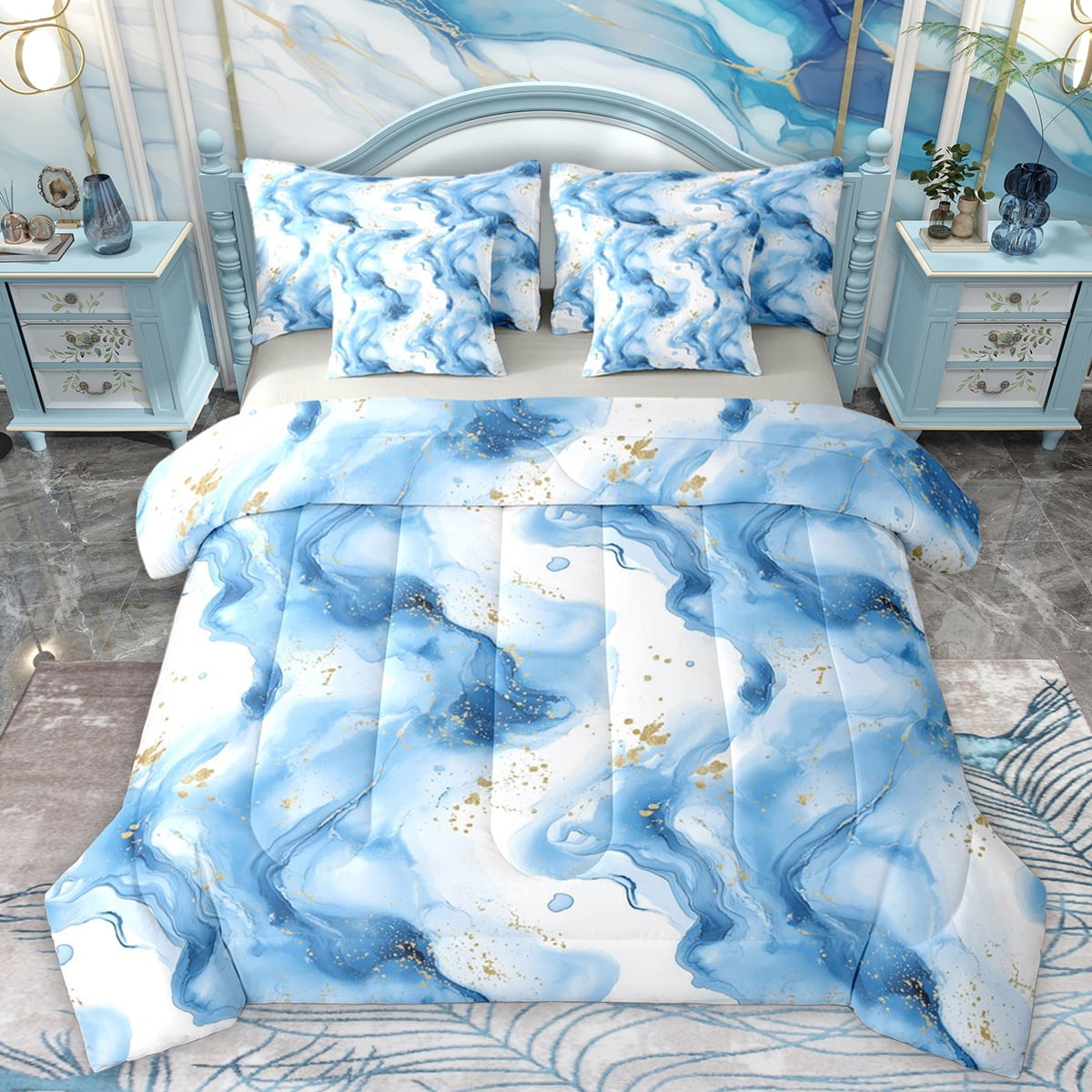 Homewish Chic Abstract Marble Bedding Comforter Set 7 Pieces, Modern ...