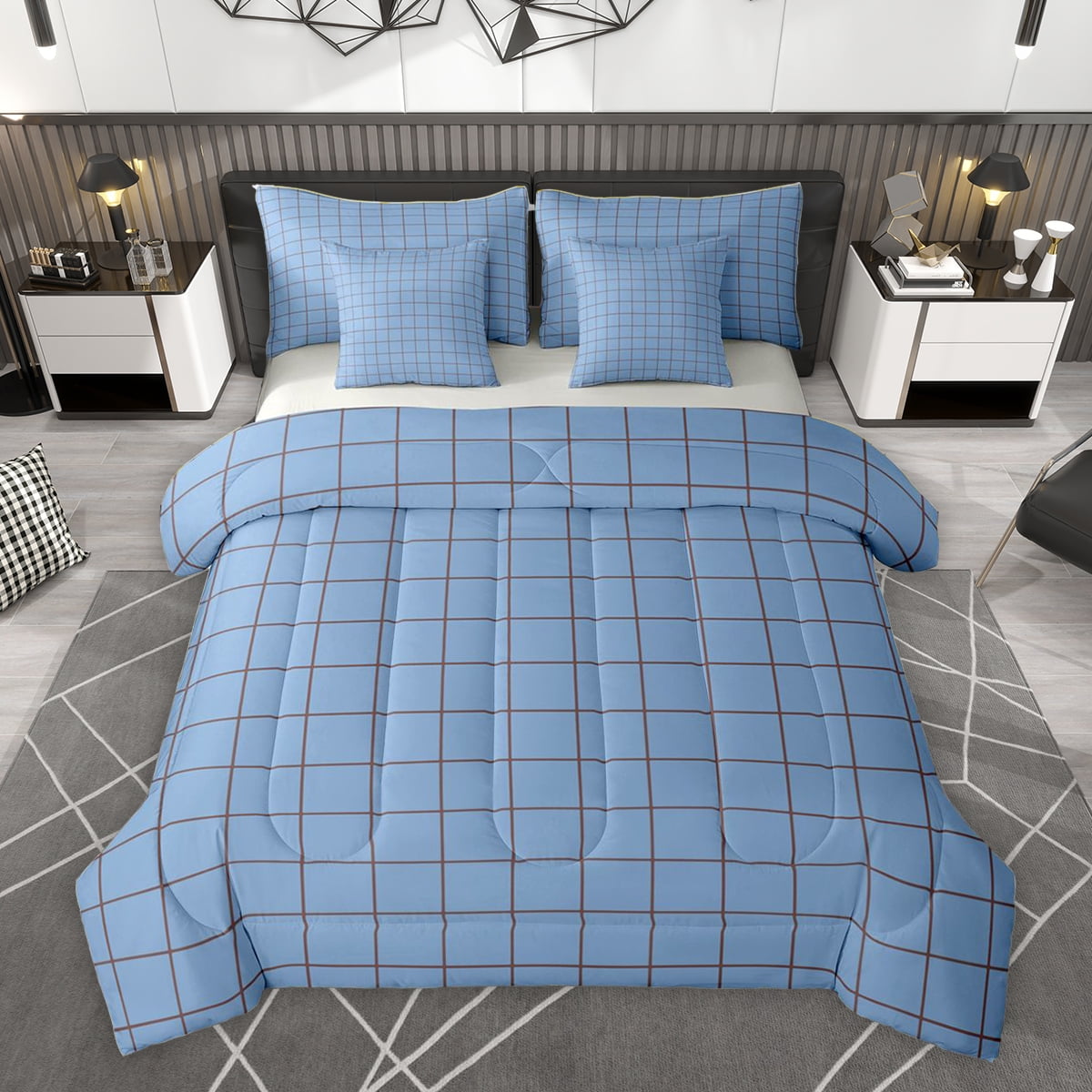 Homewish Chic Buffalo Bedding Comforter Set 7pcs for Adult, Square ...