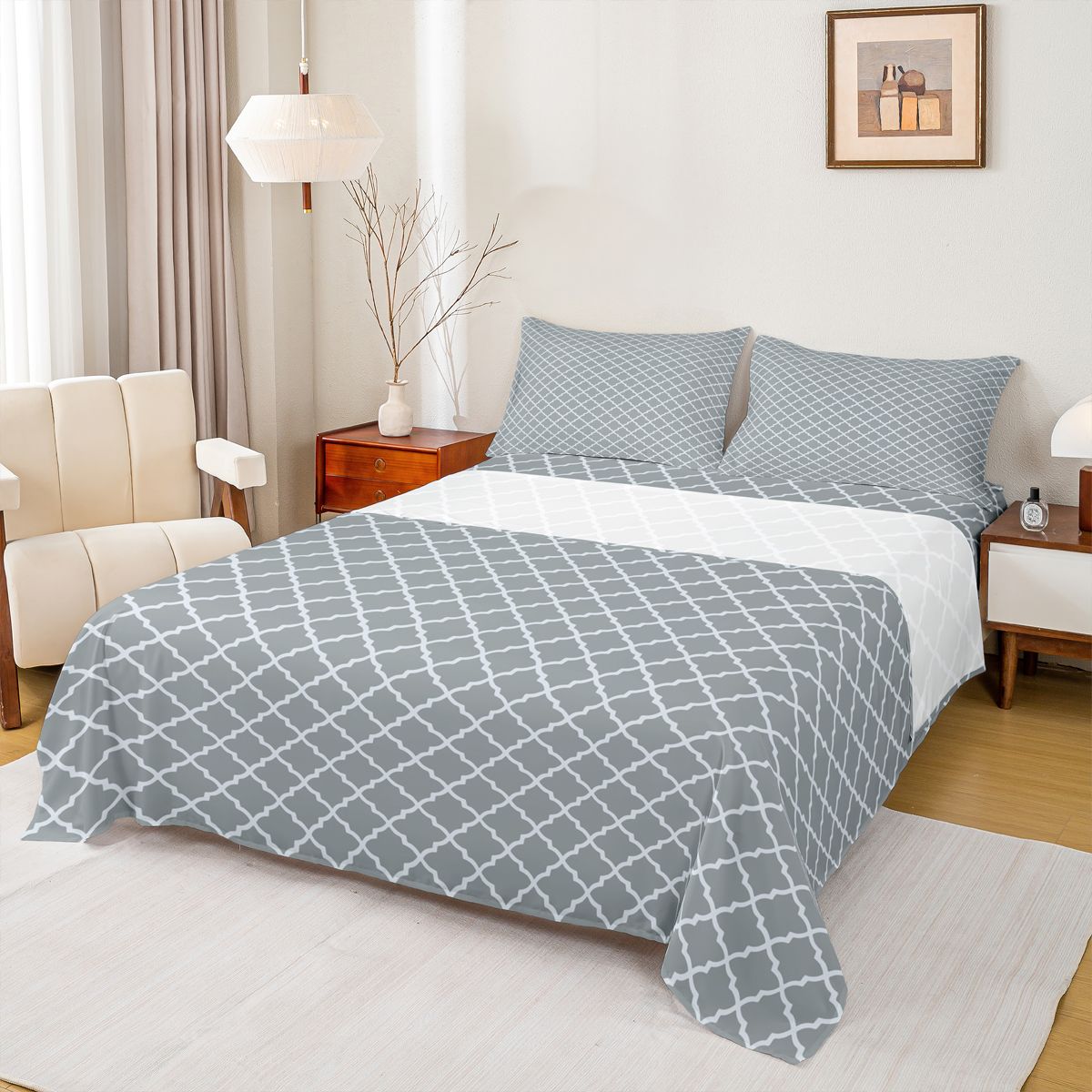 Homewish Chic Buffalo Plaid Queen Sheet Sets for Adult, Grey Blue ...
