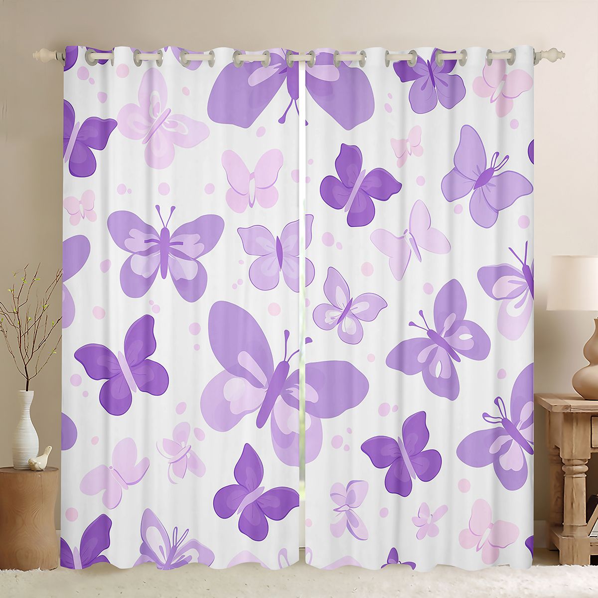 Homewish Chic Butterflies Blackout Curtains Set of 2 (52x84 Each ...