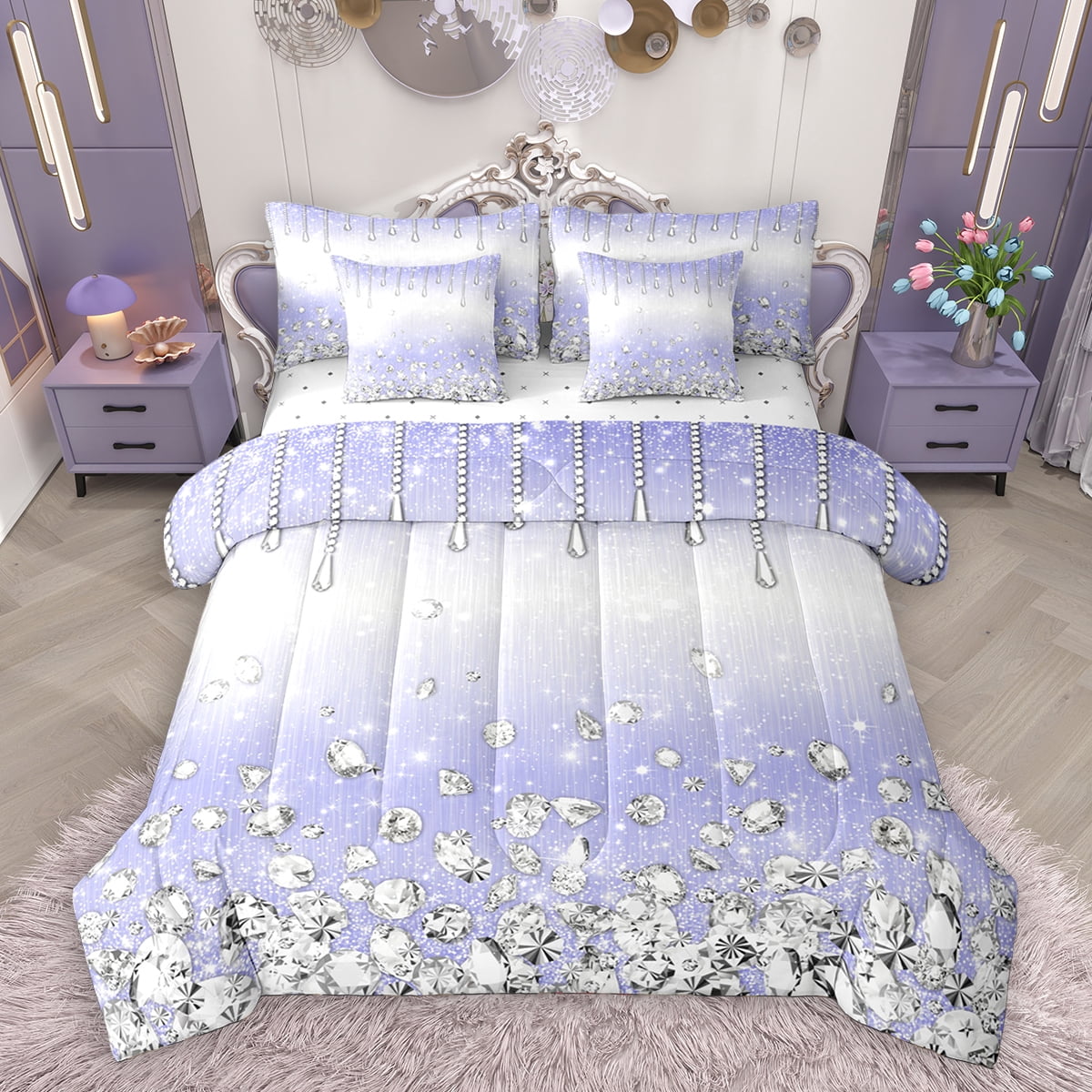 Homewish Chic Diamond 7pcs 7-Piece Bedding Comforter Set,Sparking Print ...