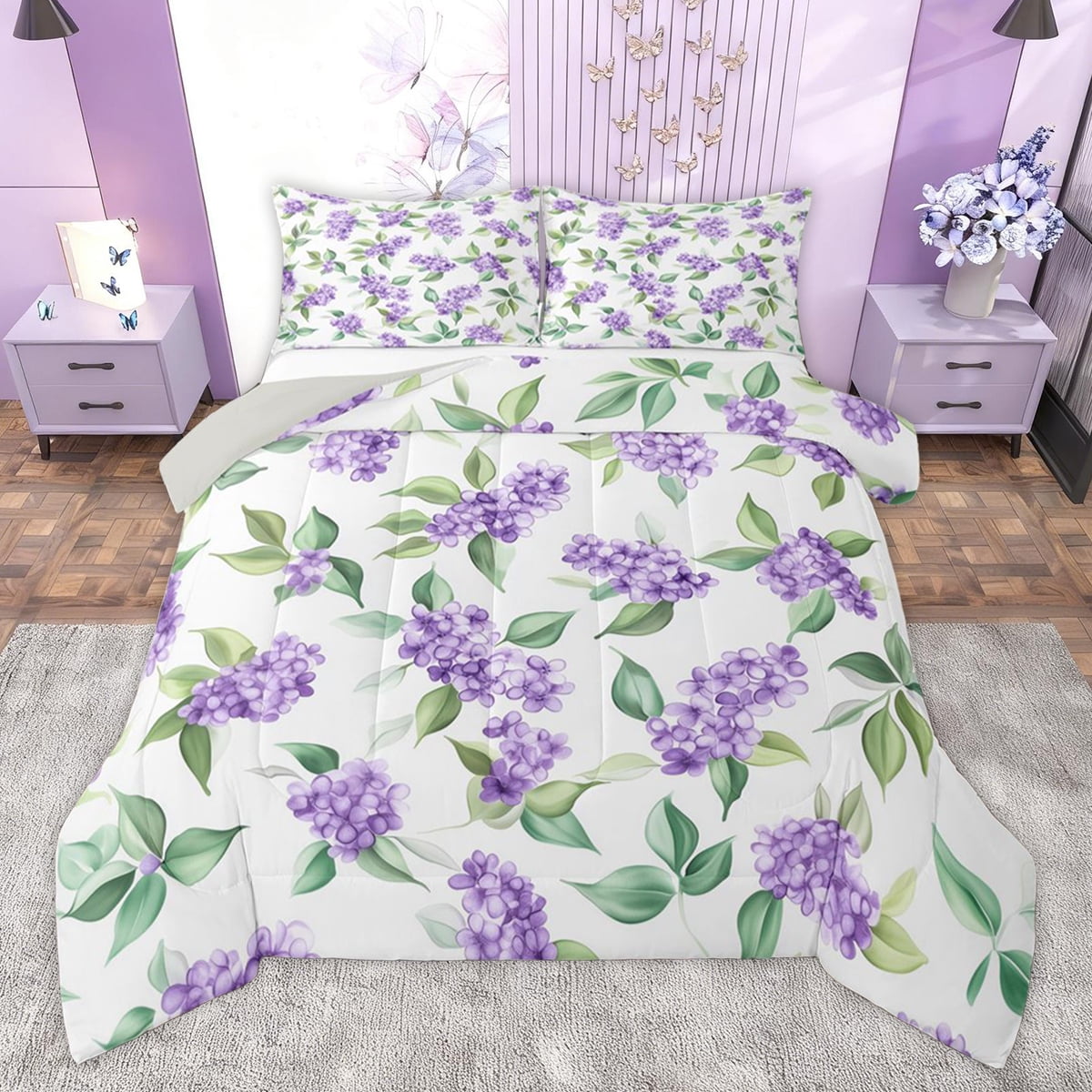 Homewish Chic Flower Floral Bedding Comforter Set, Cartoon Plant ...