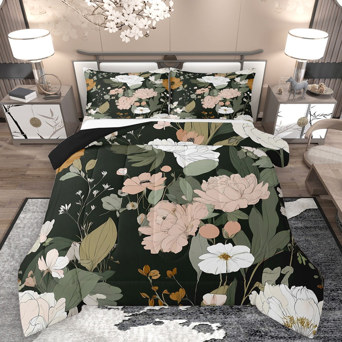 Homewish Chic Flowers 3-Piece Full Size Comforter Sets For Kids Teens ...