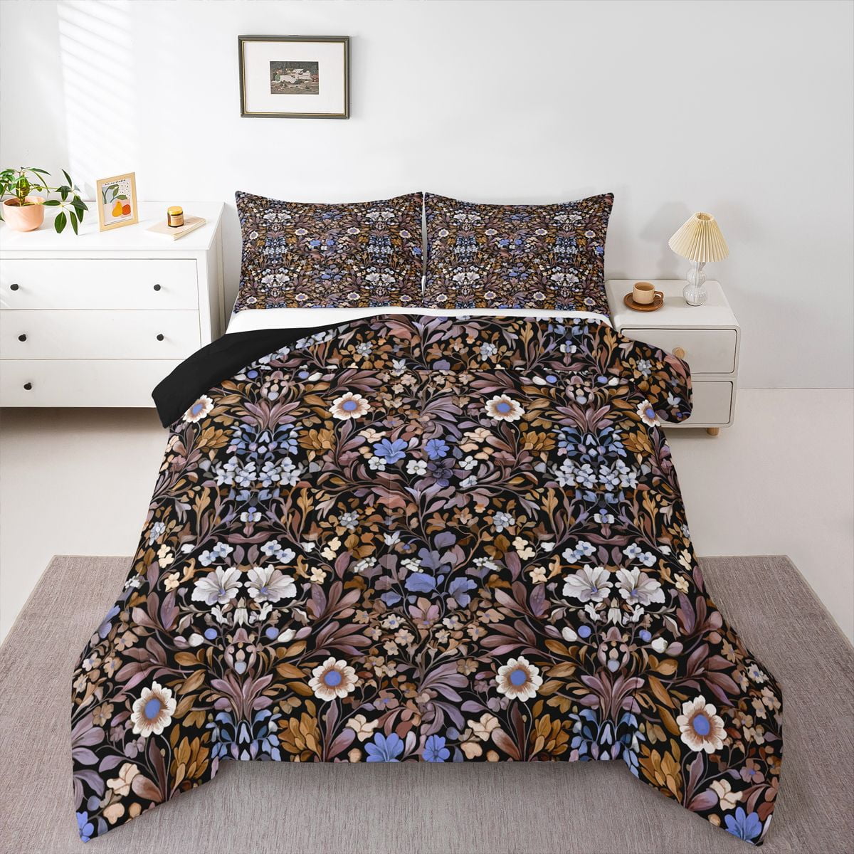 Homewish Chic Flowers 3 Pieces Queen Comforter Set For Teens Female ...