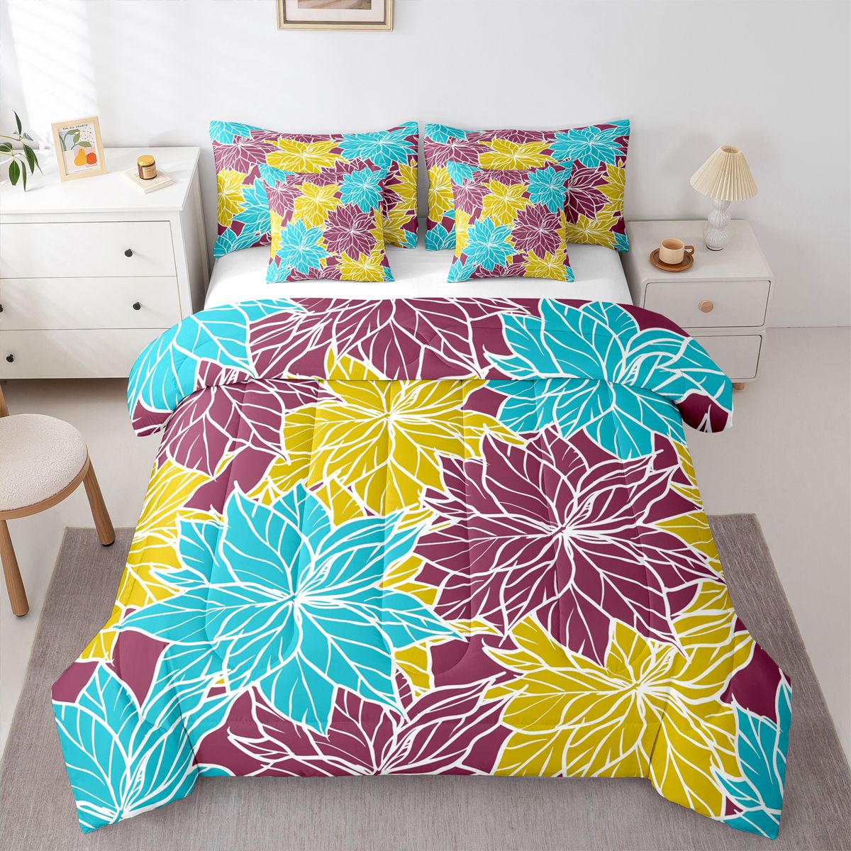Homewish Chic Flowers 7pcs Bedding Comforter Set for Teens Boys Girls ...