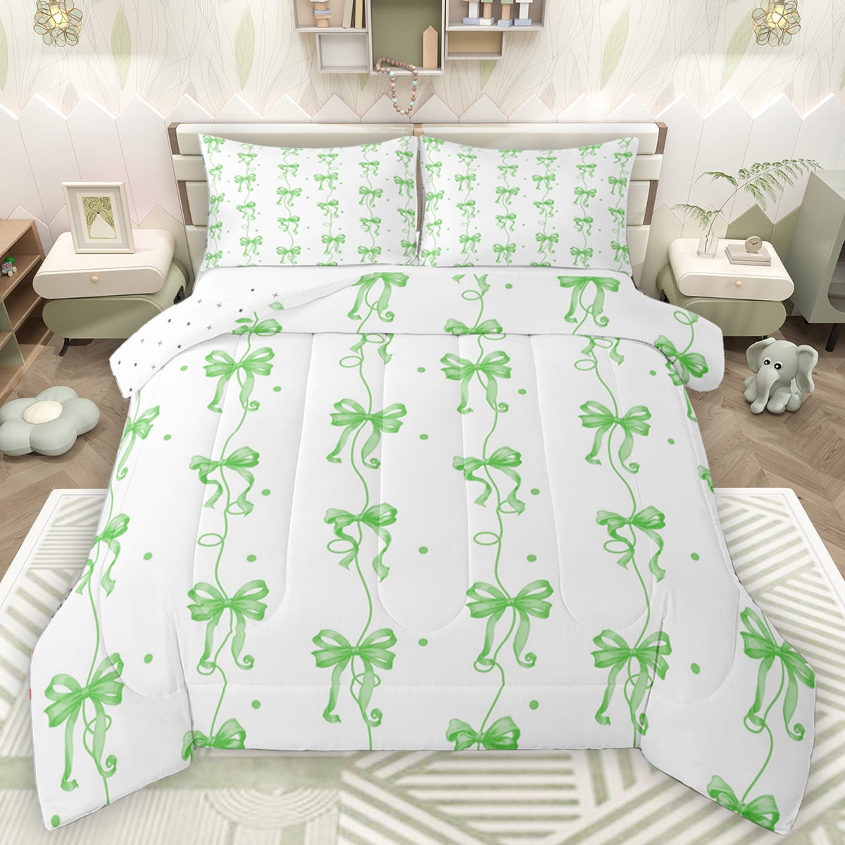 Homewish Chic Polka Dot Queen Comforter Set,Kawaii Bowknot Ribbon ...