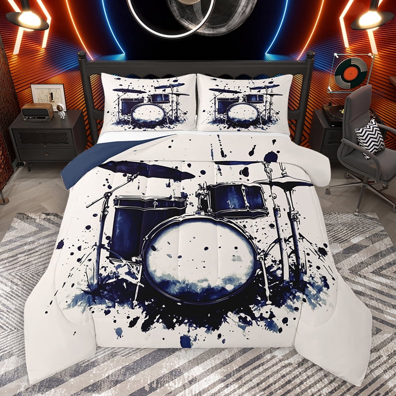 Homewish Child Watercolor Drum Full Size Comforter Sets, Modern Music ...