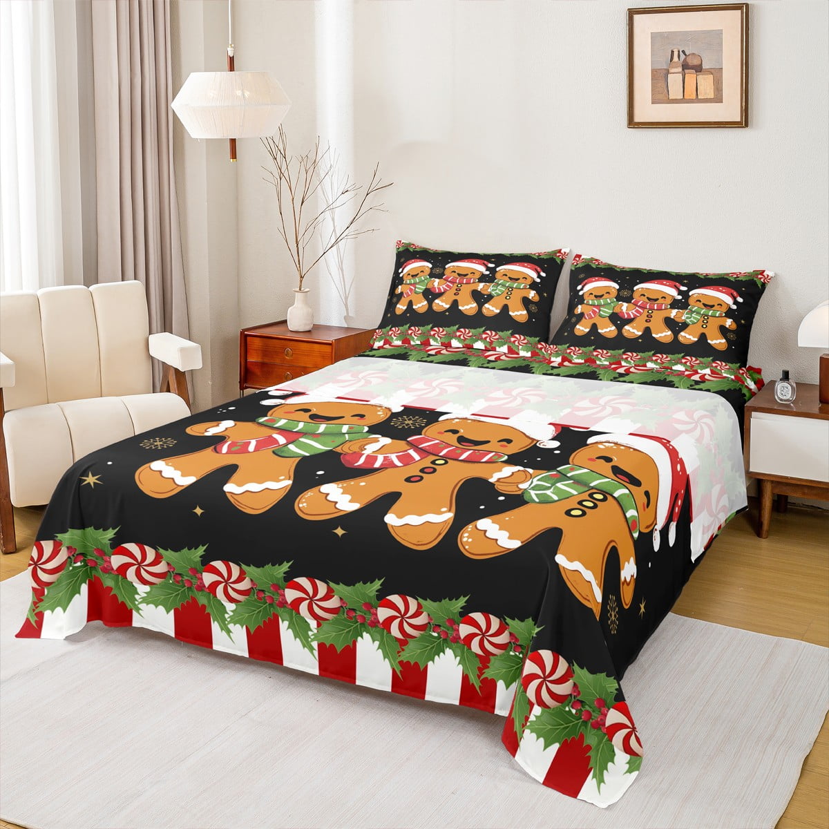 Homewish Children Christmas Gingerbread Man 4 Pieces Queen Sheet Sets ...
