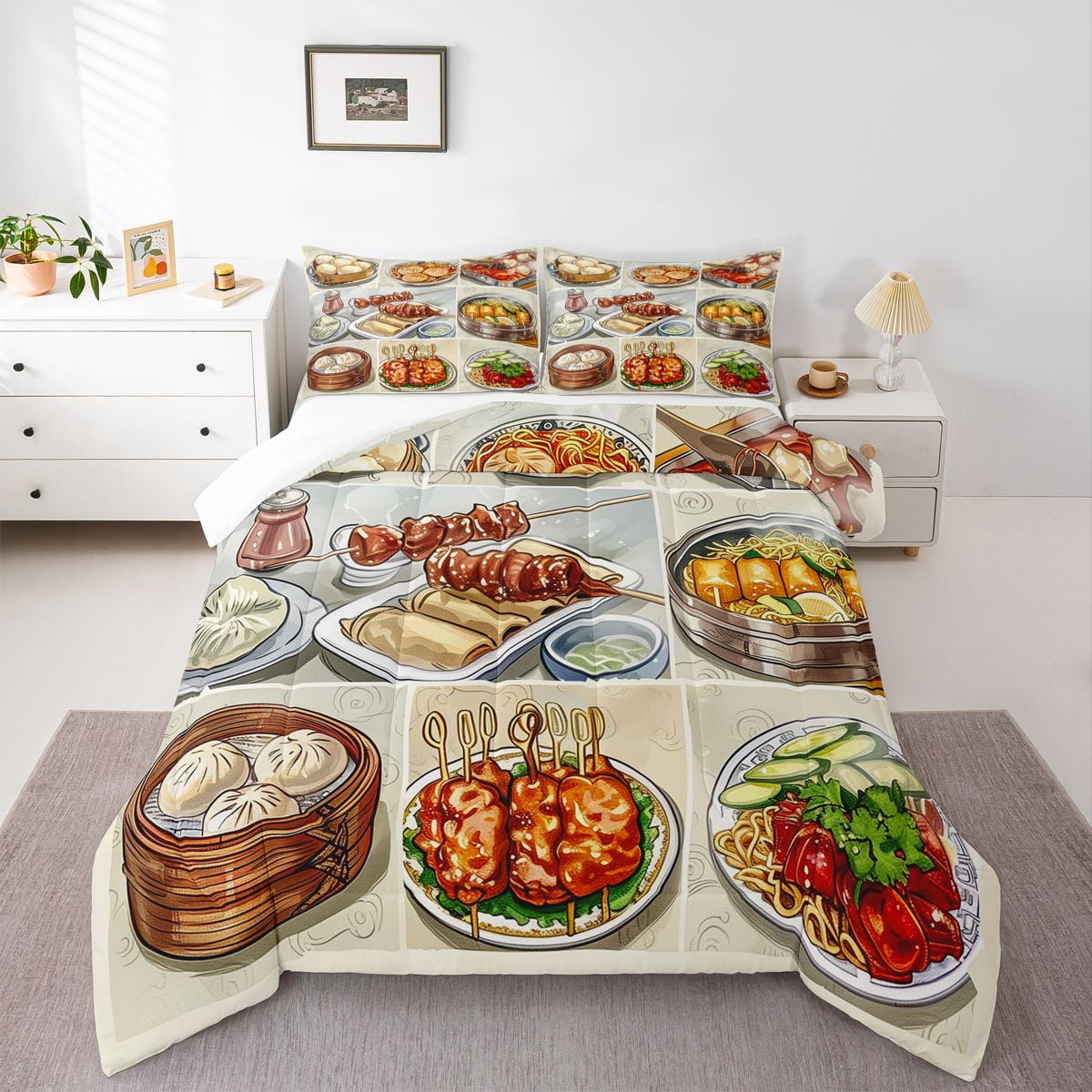 Homewish Chinese Cuisine Full Size Comforter Sets 3-Piece for Teens ...