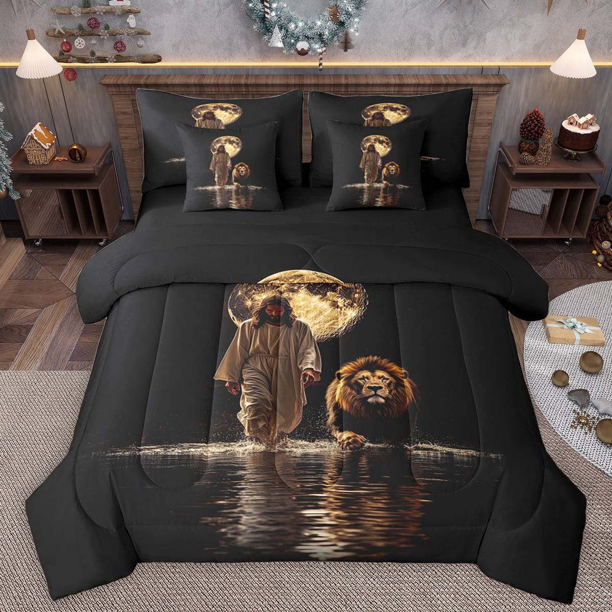 Homewish Christian Bible Verses Bedding Comforter Set 7 Pieces, 3D Lion ...