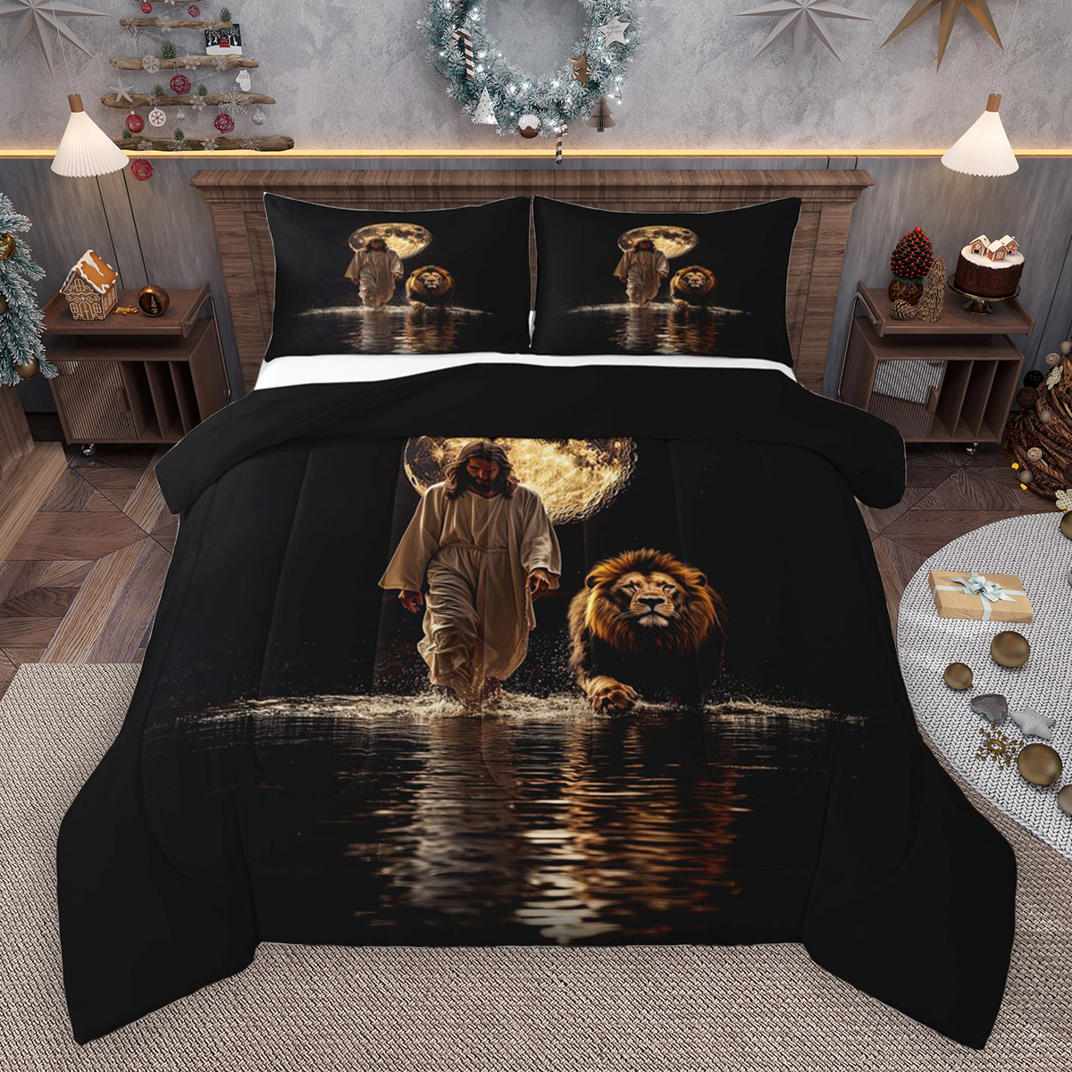 Homewish Christian Bible Verses Queen Comforter Set, 3D Lion Wildlife ...