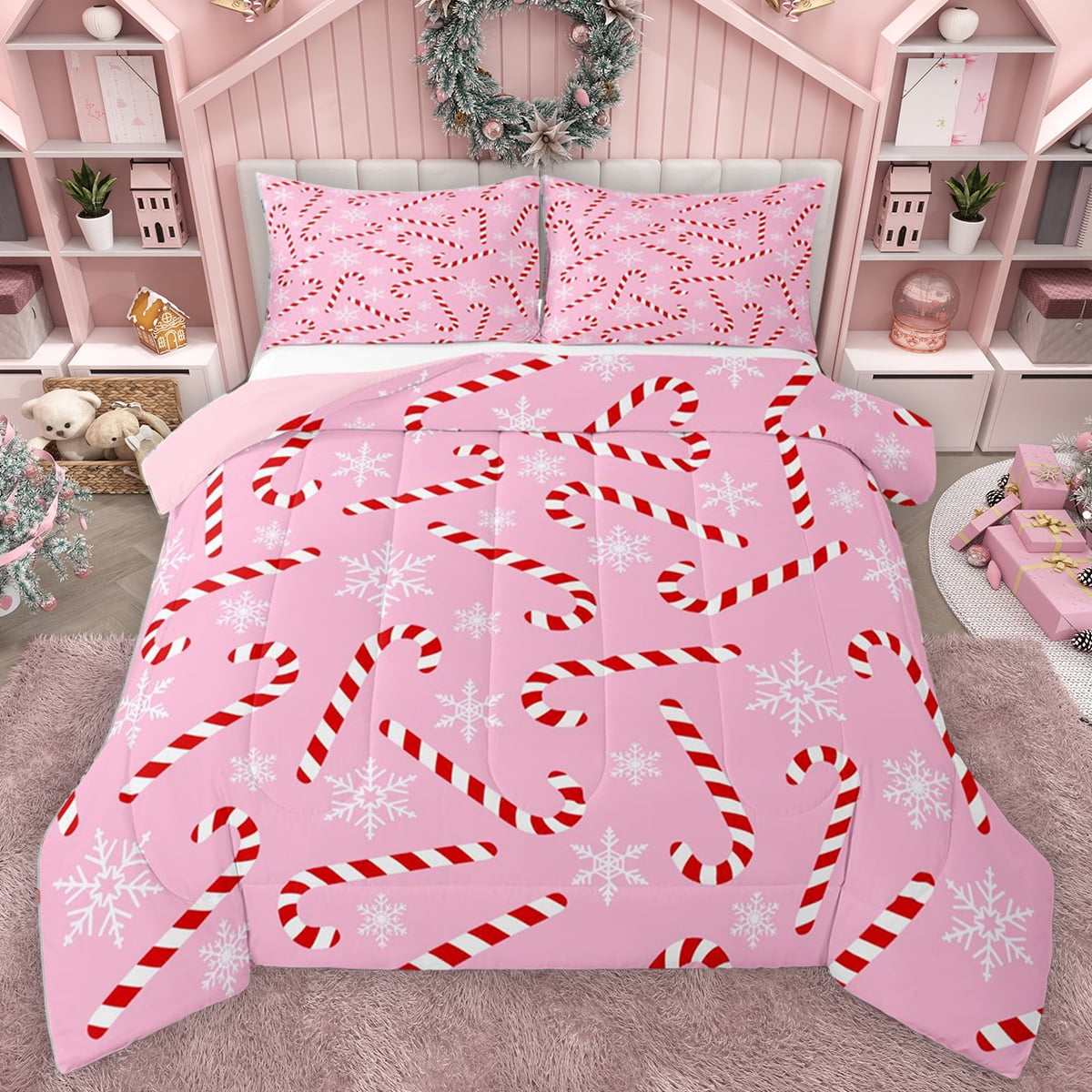 Homewish Christmas Candy Cane Bedding Comforter Set,Merry Xmas Twin ...