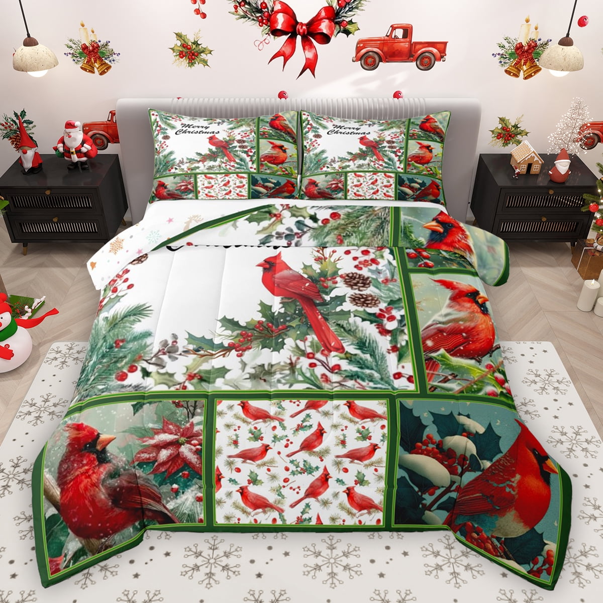 Homewish Christmas Robin Bird Full Size Comforter Sets, Kawaii Winter ...