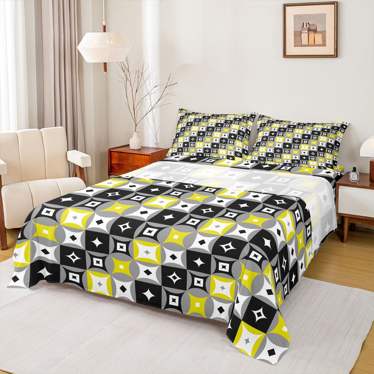 Homewish Circle Rhombus Full Size Sheets,Modern Geometric Bed Sheets ...