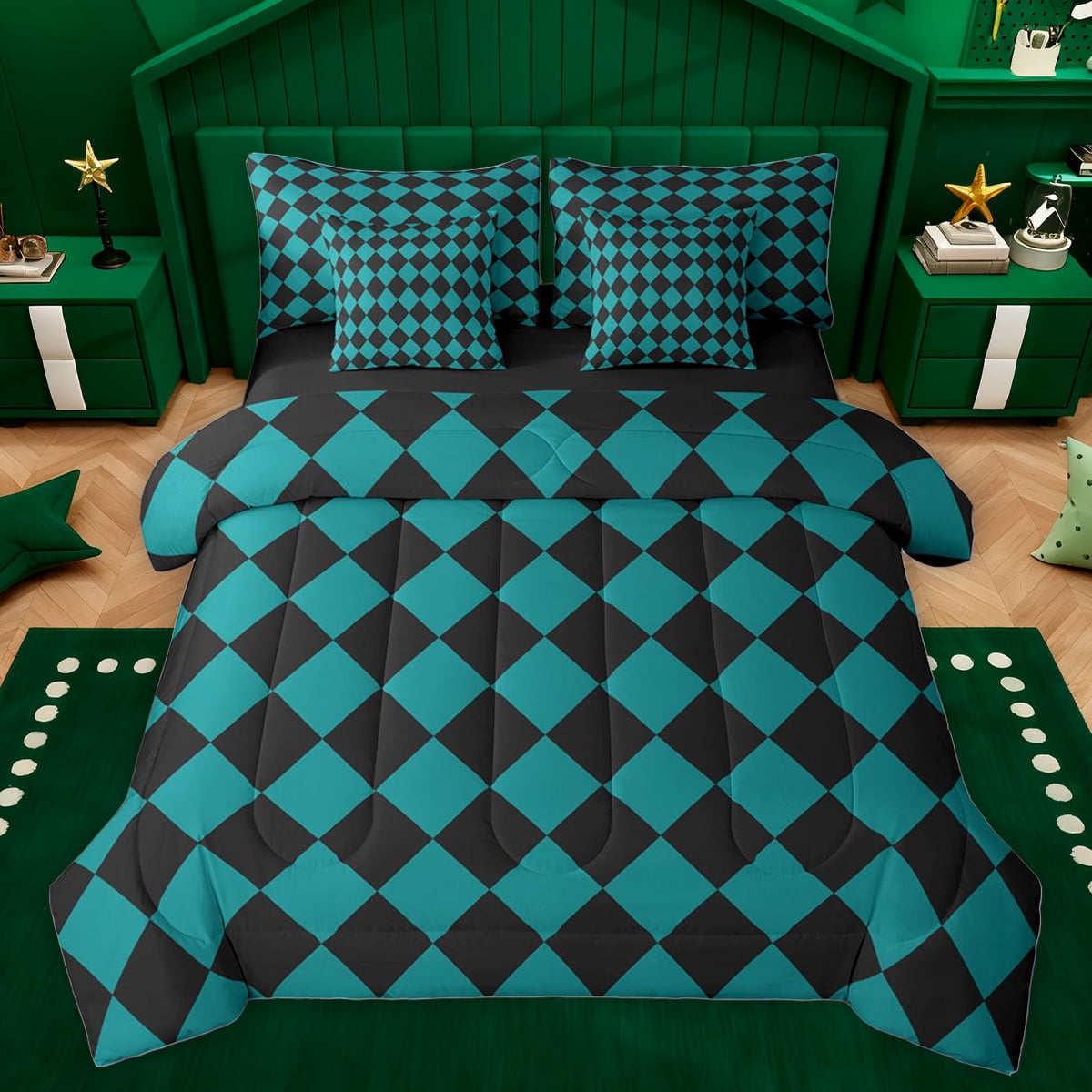 Homewish Classic Check Pattern 7-Piece Bedding Comforter Set,Geometric ...