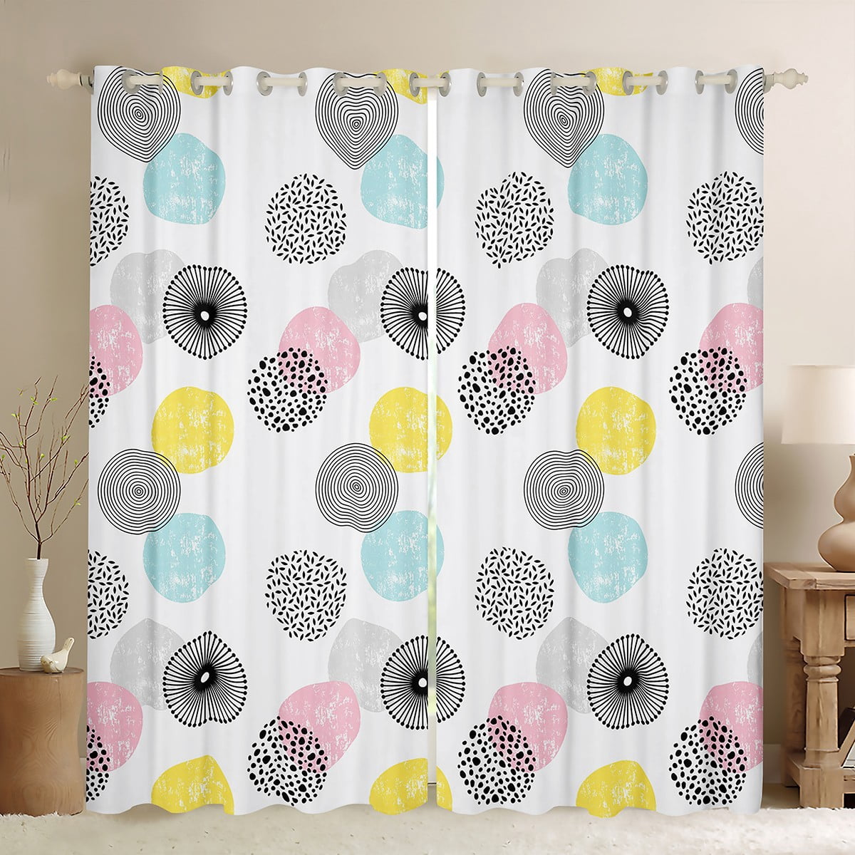 Homewish Colorful Abstract Circular Curtains Pack of 2 (42x84 Each ...