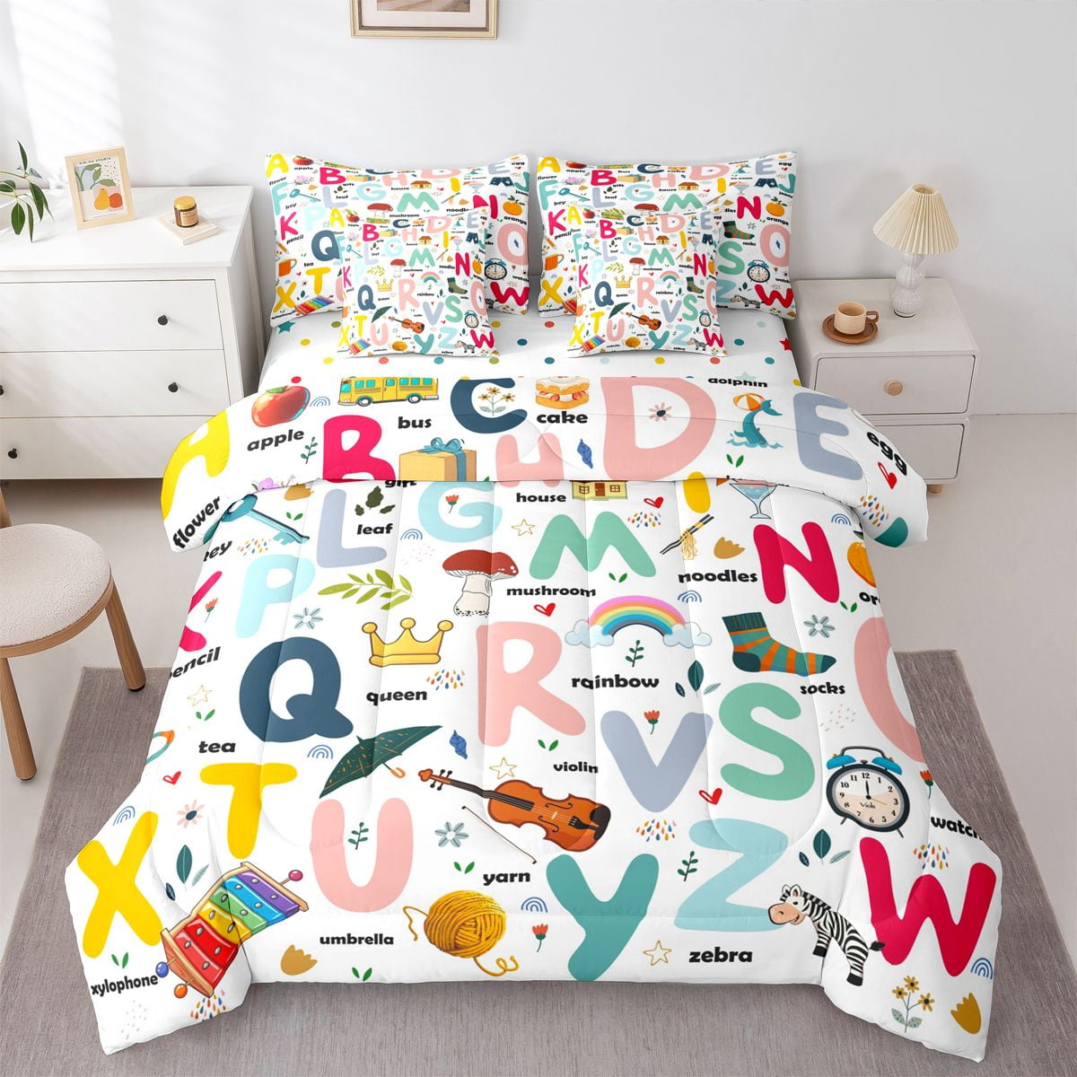 Homewish Colorful Alphabet 7pcs Bedding Comforter Set For Children ...