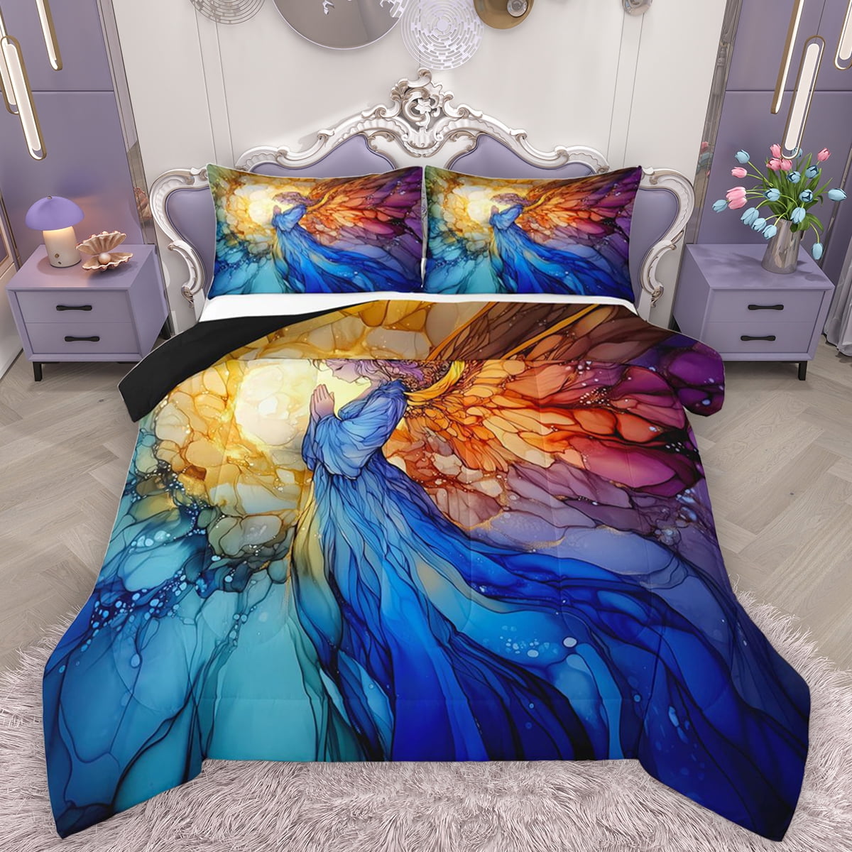 Homewish Colorful Angel Wings Queen Comforter Set,Cute Cartoon Girl ...