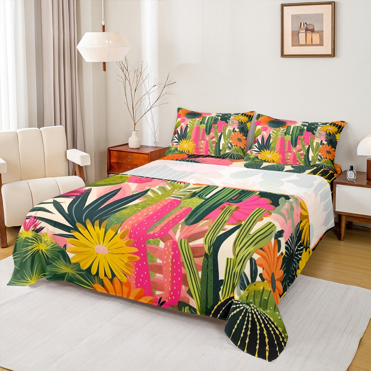 Homewish Colorful Cactus Twin Sheet Sets,Tropical Desert Botanical Twin ...