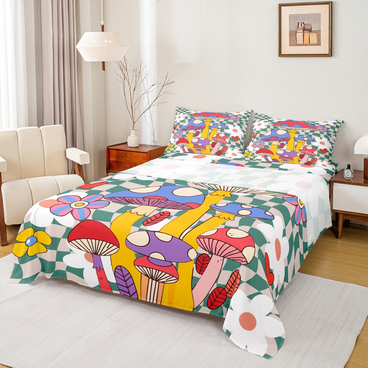 Homewish Colorful Cartoon Mushroom Queen Sheet Sets,Cute Daisy Flower ...