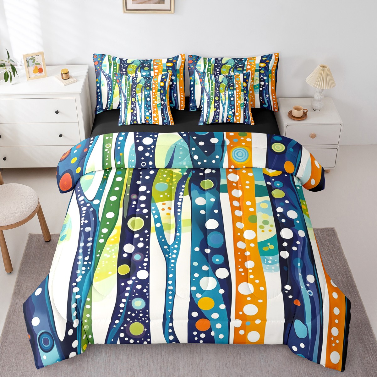 Homewish Colorful Circle 7-Piece Bedding Comforter Set For Adults ...