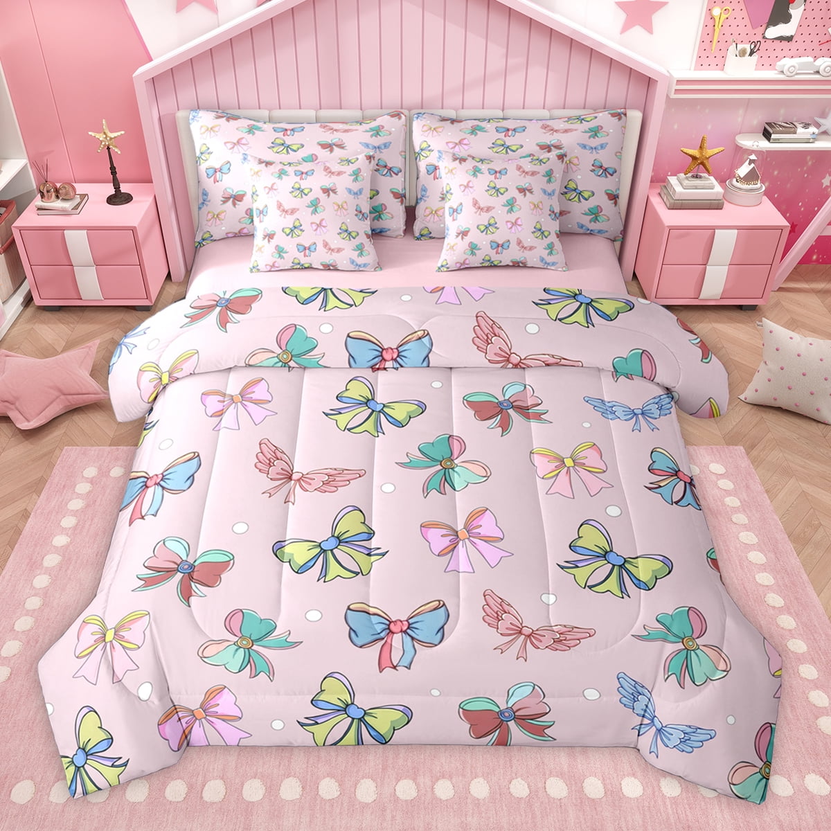 Homewish Colorful Cute Bowtie 7-Piece Bedding Comforter Set,Kawaii Bow ...