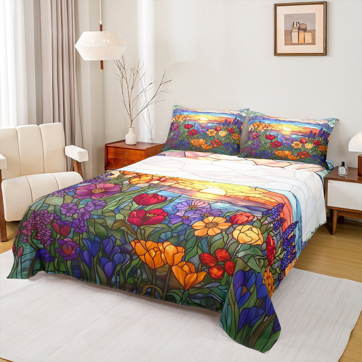 Homewish Colorful Flower Floral Full Size Sheets,Modern Aesthetic ...