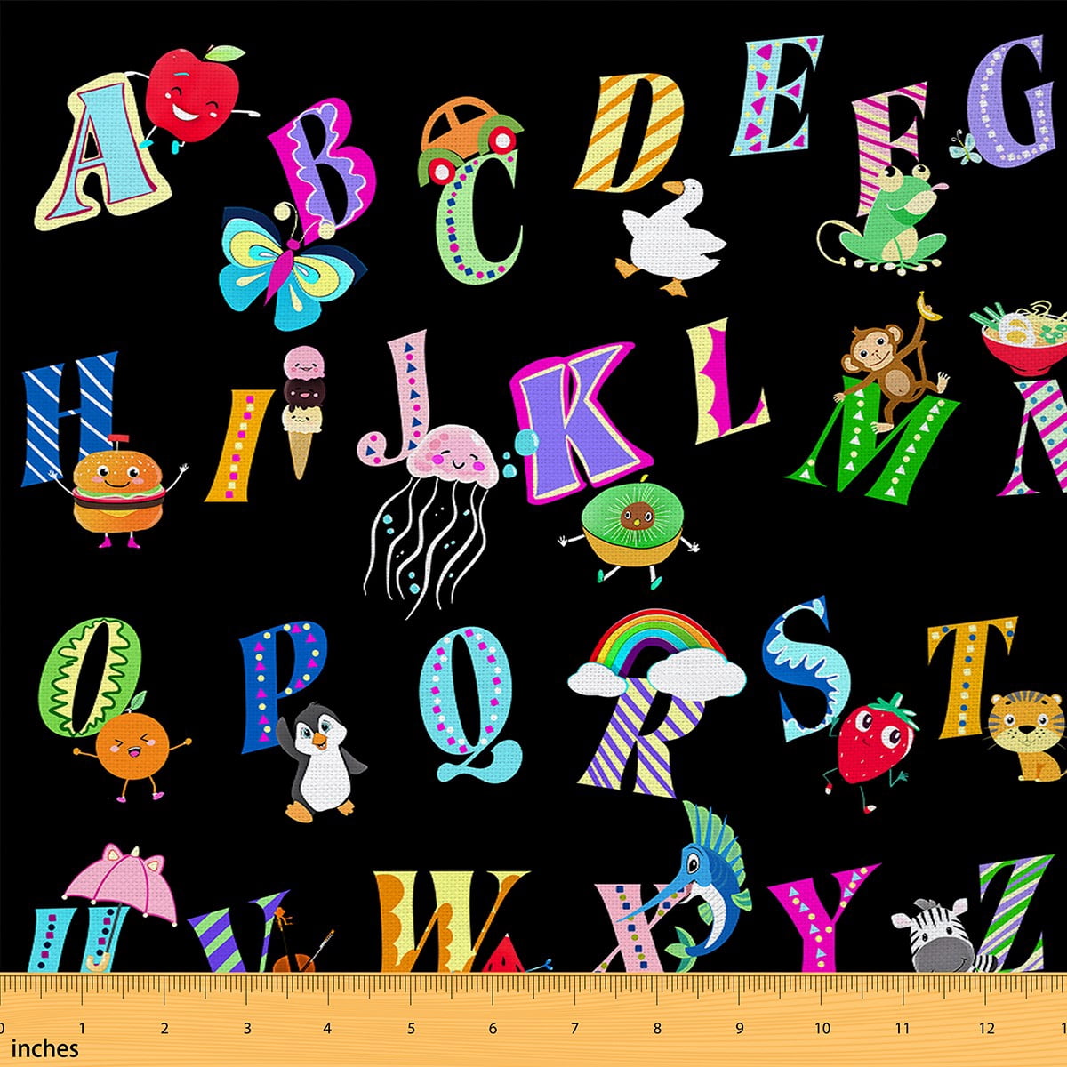 Homewish Colorful Initial Letter Fabric by the Yard 3 Yard,Cute Monkey ...