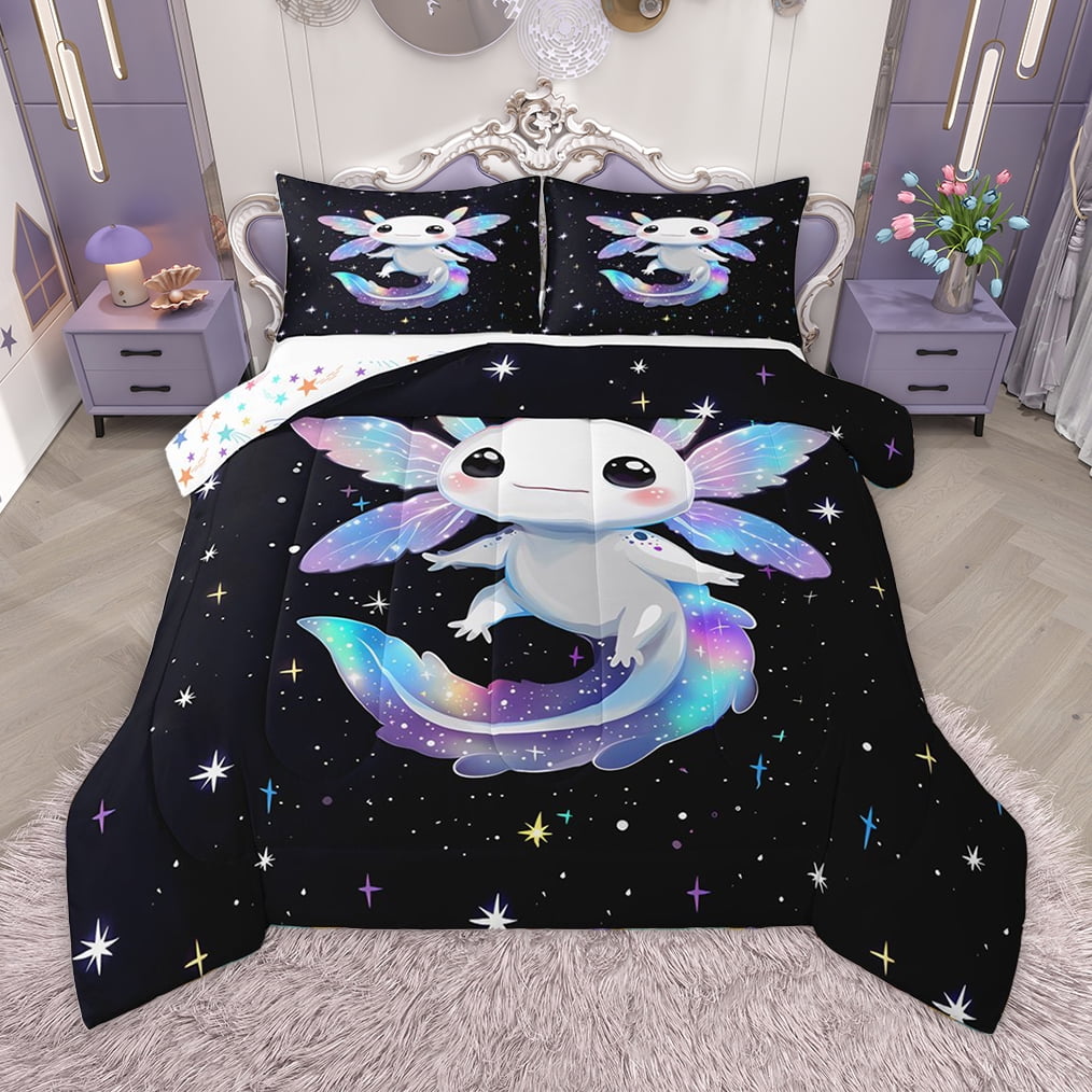 Homewish Colorful Kawaii Axolotl Bedding Comforter Set,Fairy Tale Theme ...