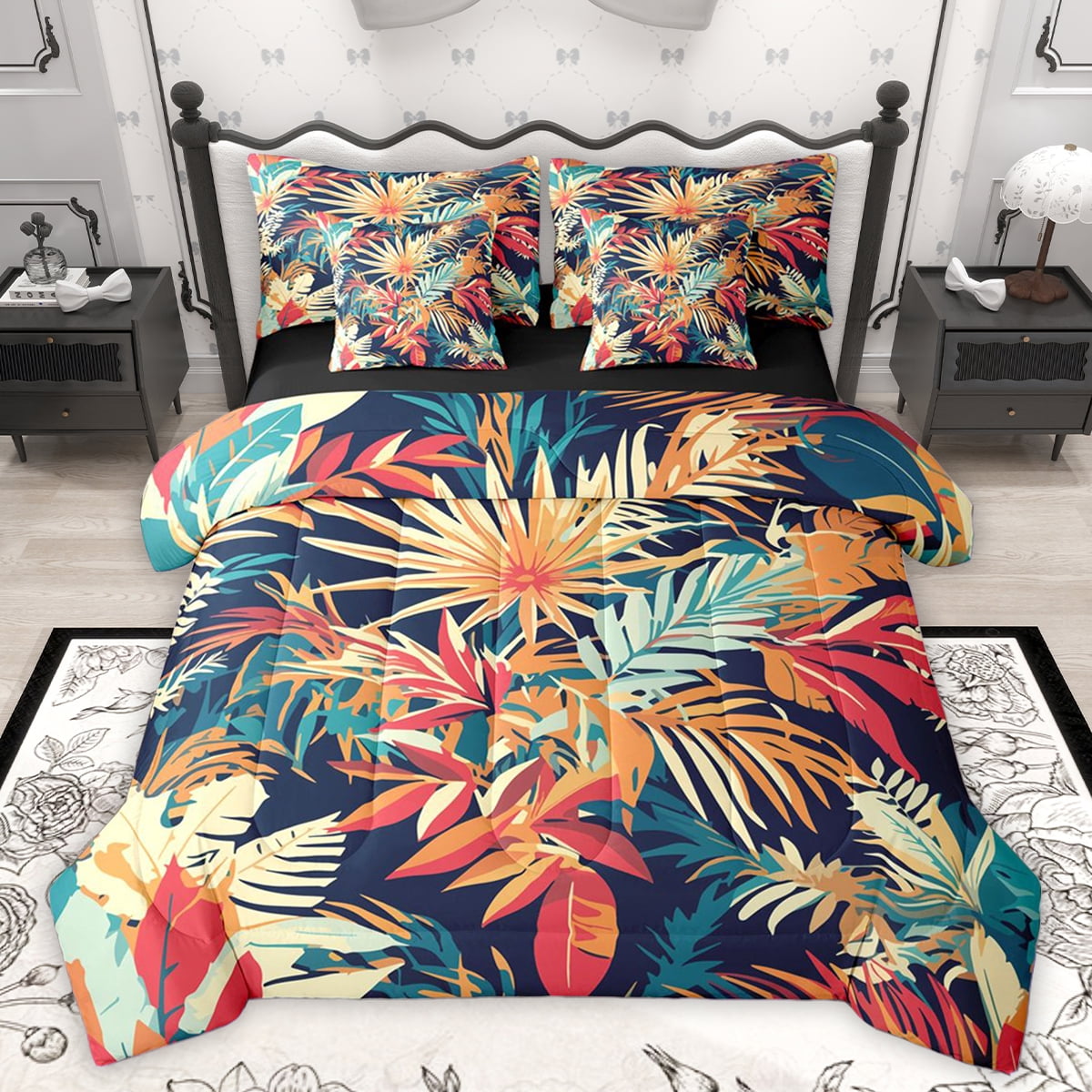 Homewish Colorful Monstera Leaf 7pcs Bedding Comforter Set,Tropical ...