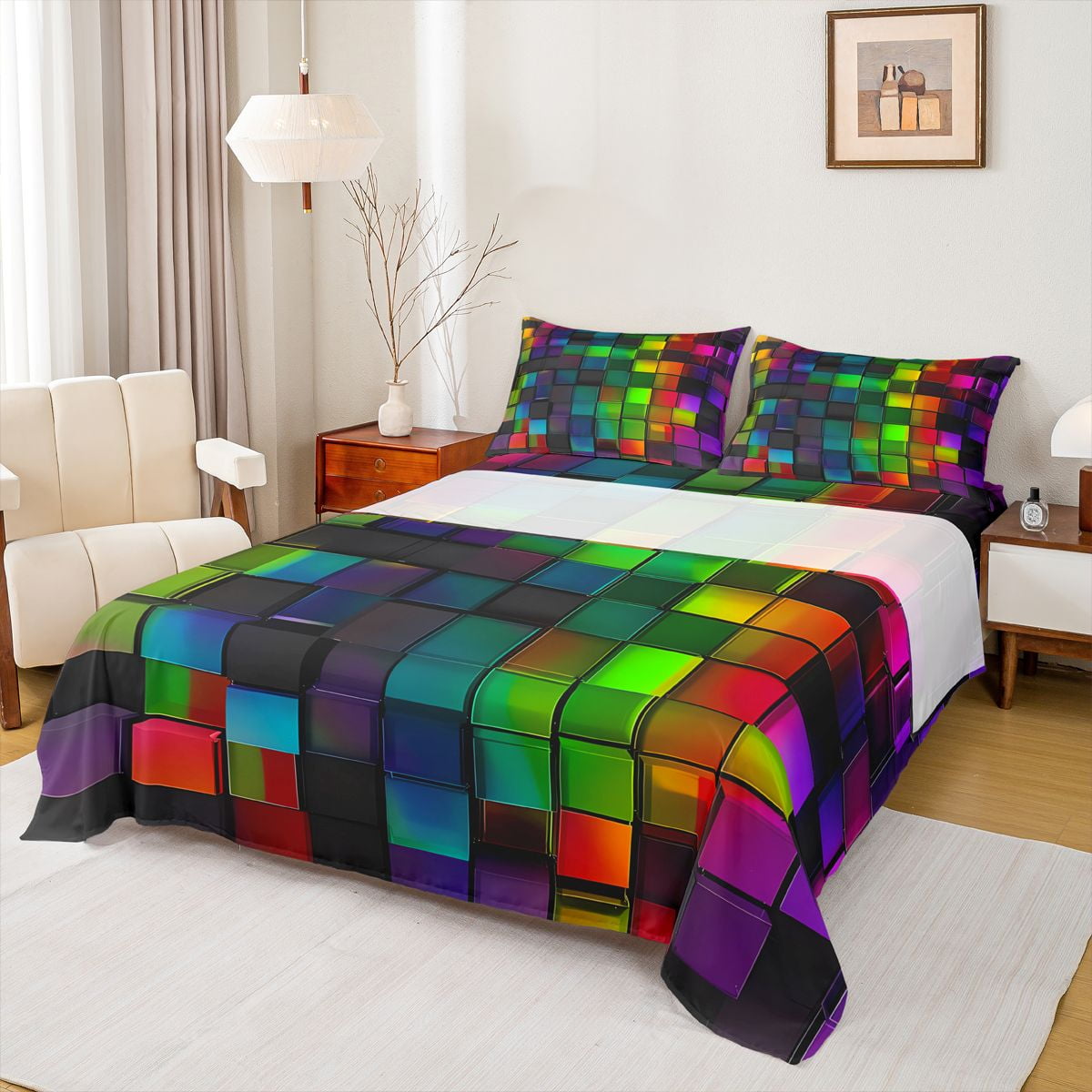Homewish Colorful Plaid Grid 4 Pieces Queen Sheet Sets For Boys Girls ...