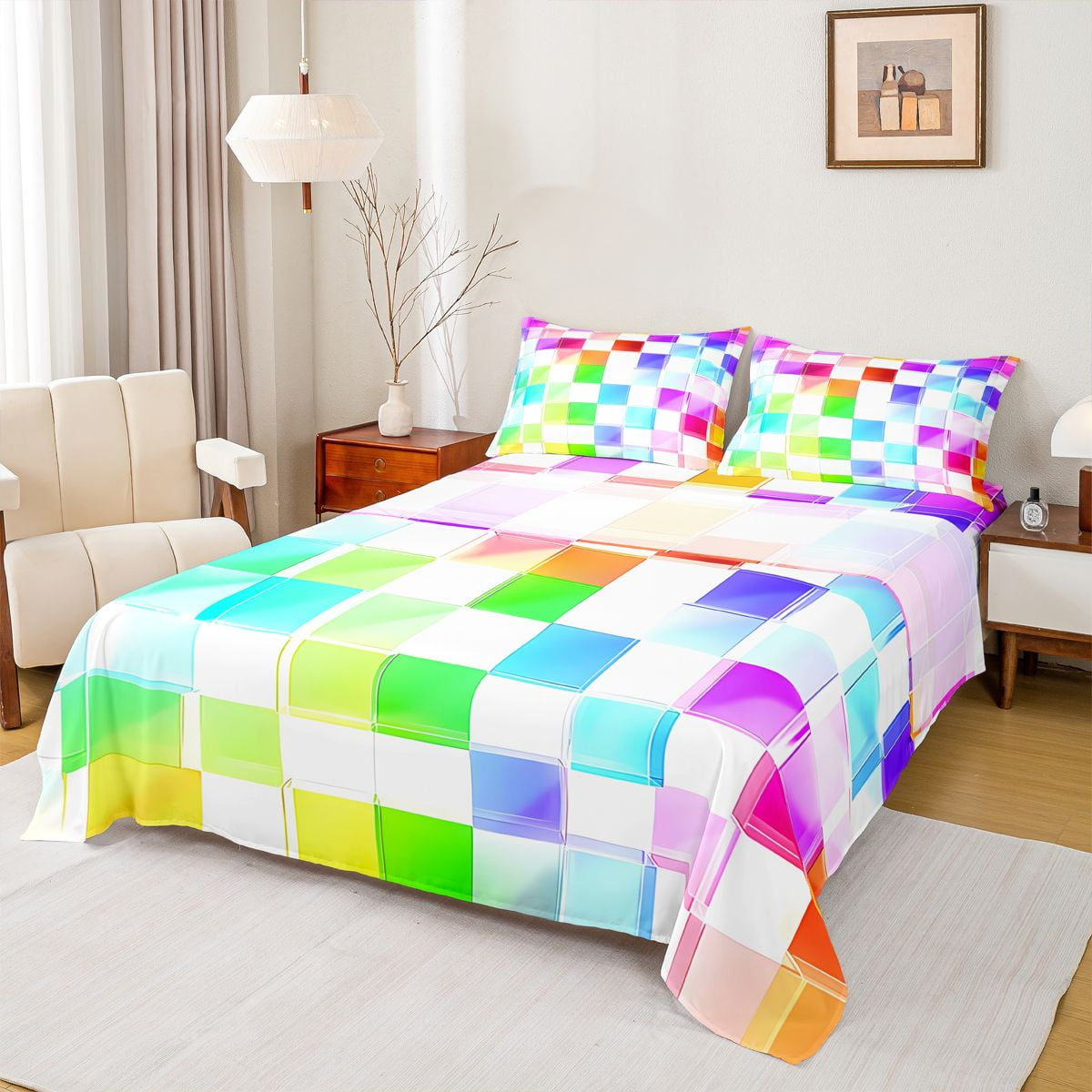 Homewish Colorful Plaid Grid 4 Pieces Queen Sheet Sets For Boys Girls ...