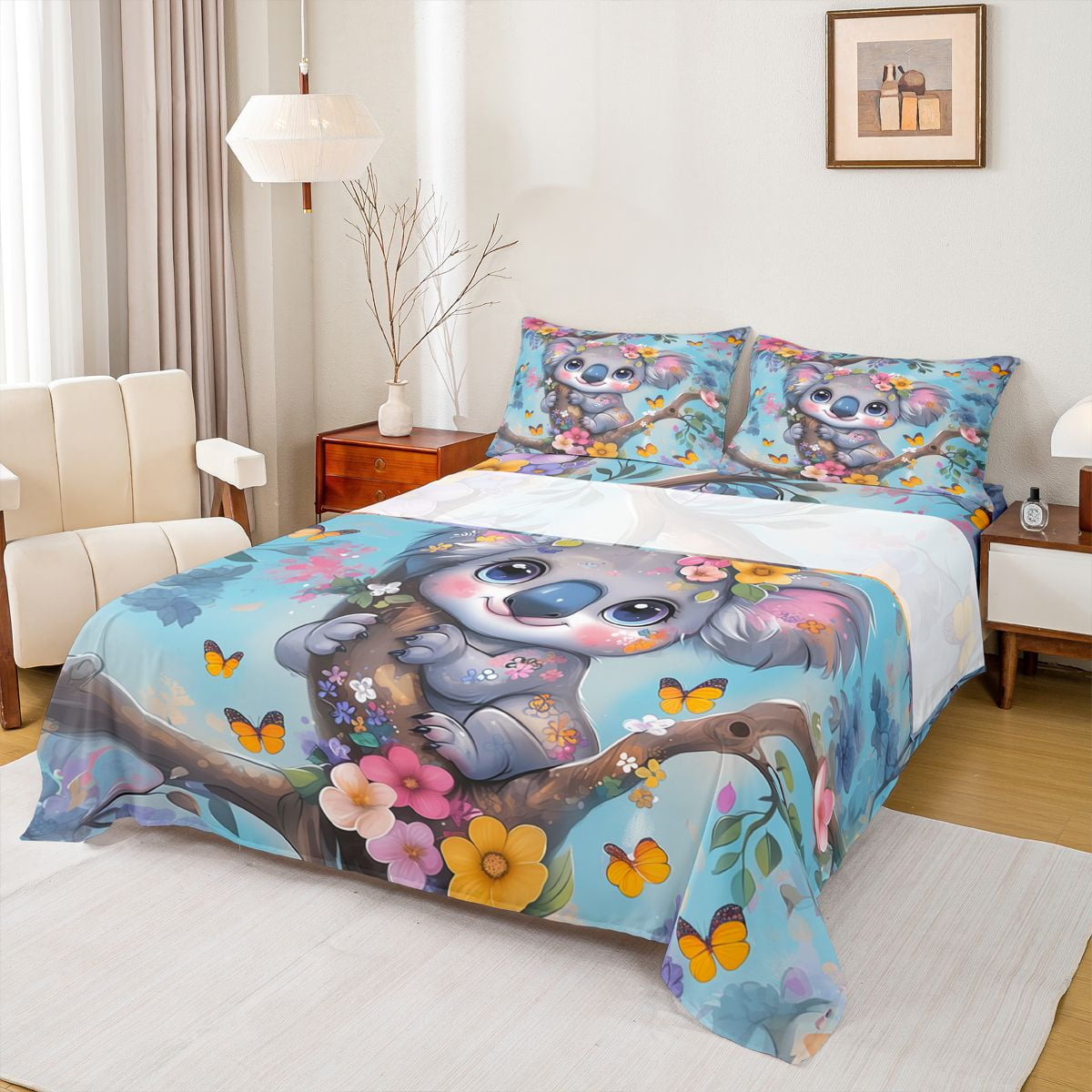 Homewish Colorful Rustic Butterflies Full Size Sheets,Zoo Animal Koala ...