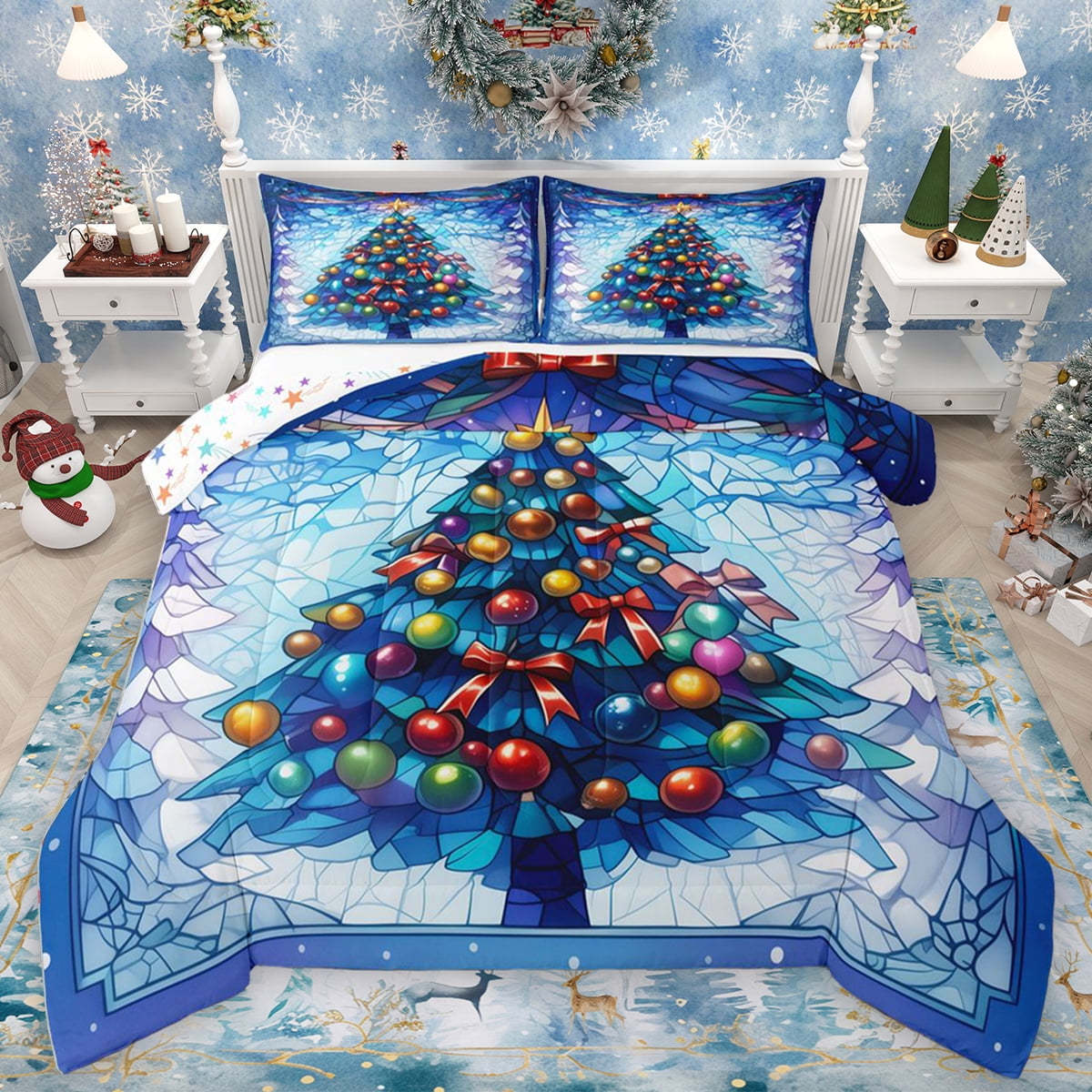 Homewish Colorful Xmas Tree Bedding Comforter Set,Modern Glass ...