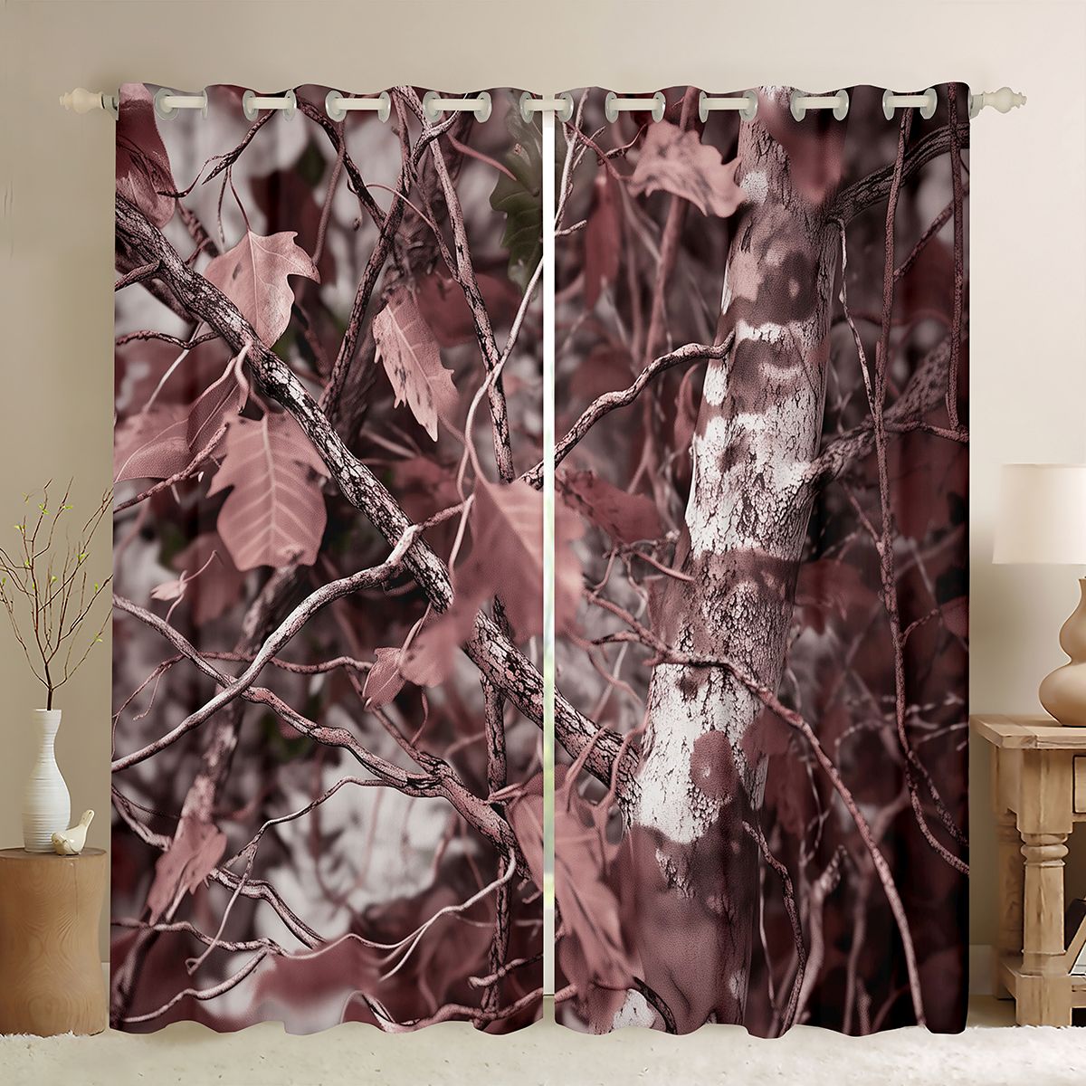 Homewish Country Botanical Leaf Black Out Curtains,Rustic Tree Branch ...