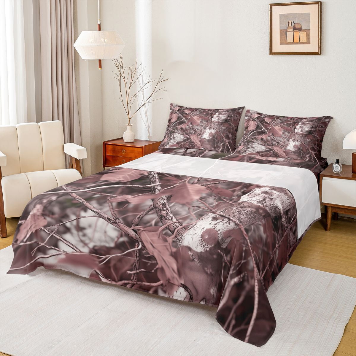 Homewish Country Botanical Leaf Queen Sheet Sets,Rustic Tree Branch ...