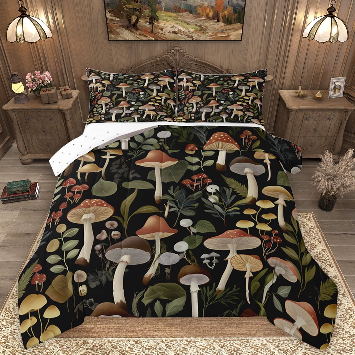 Homewish Country Mushroom Leaf Queen Comforter Set,Retro Rustic Fungus ...