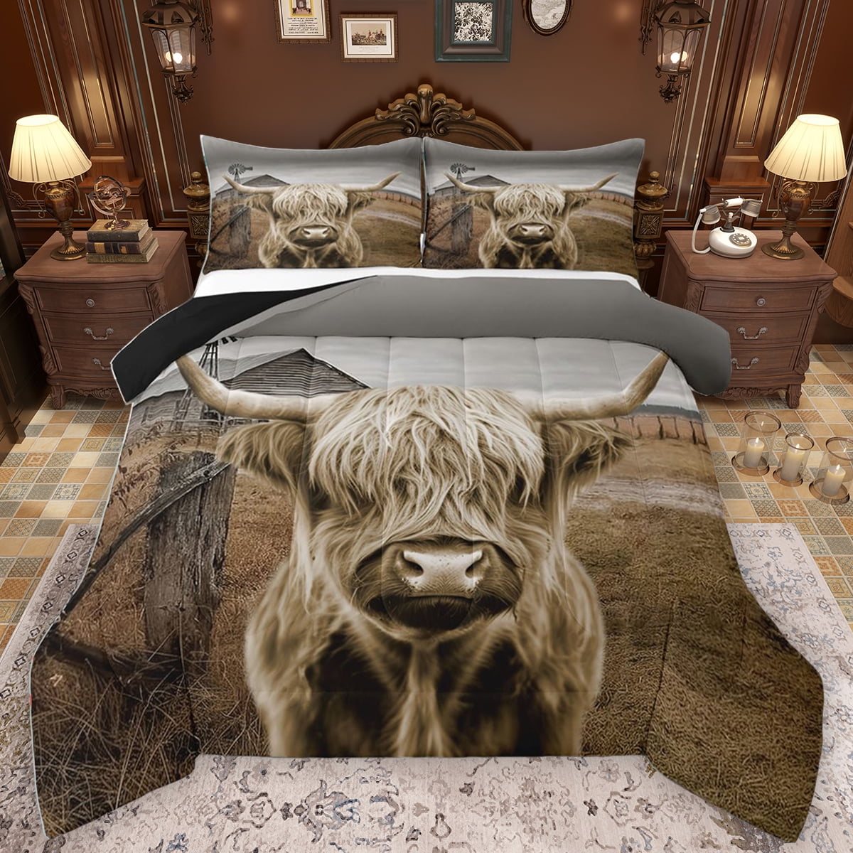Homewish Countryside Highland Cattle Full Size Comforter Sets,Rustic ...