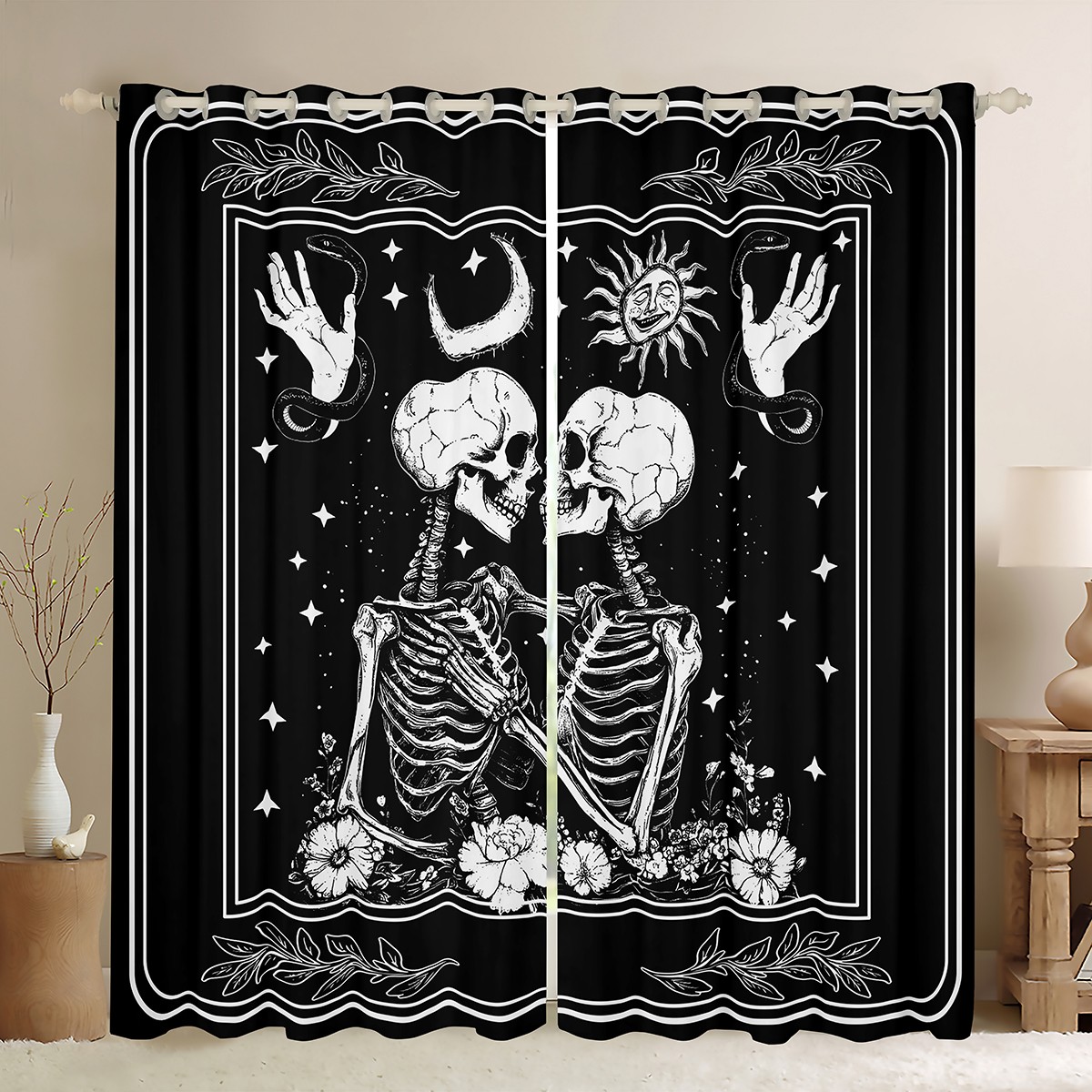 Homewish Couple Skeleton Skull Blackout Curtains Set of 2 (52x84 Each ...