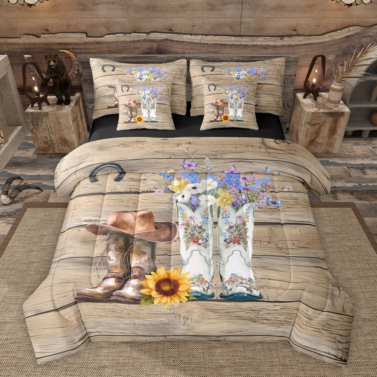 Homewish Cowboy Cowgirl Boots Hats Bedding Comforter Set 7pcs for Boys ...