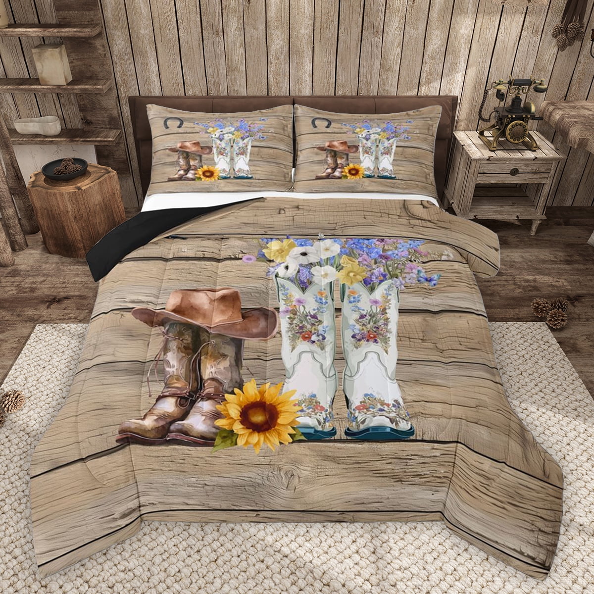 Homewish Cowboy Cowgirl Boots Hats Full Size Comforter Sets 3-Piece for ...
