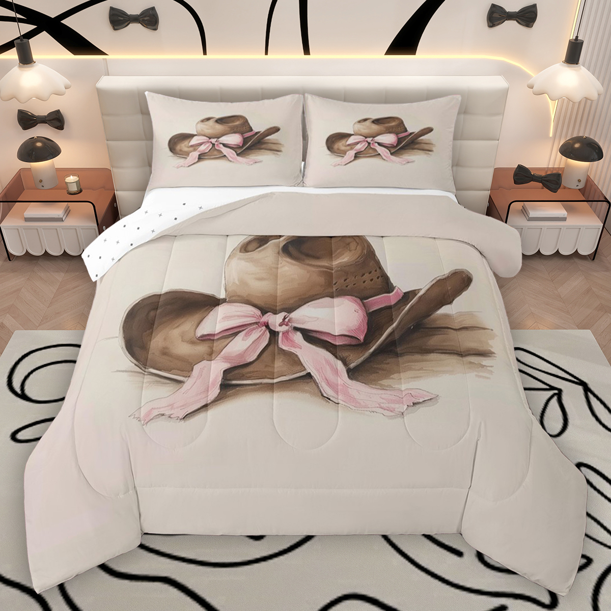Homewish Cowboy Cowgirl Hat Bedding Comforter Set,Cute Bowtie Ribbon ...
