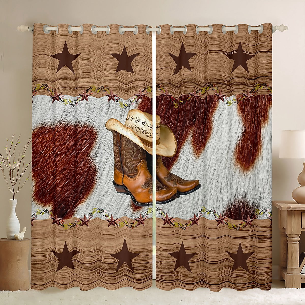 Homewish Cowgirl Boots Hat Blackout Curtains Set of 2 (52x84 Each) For ...